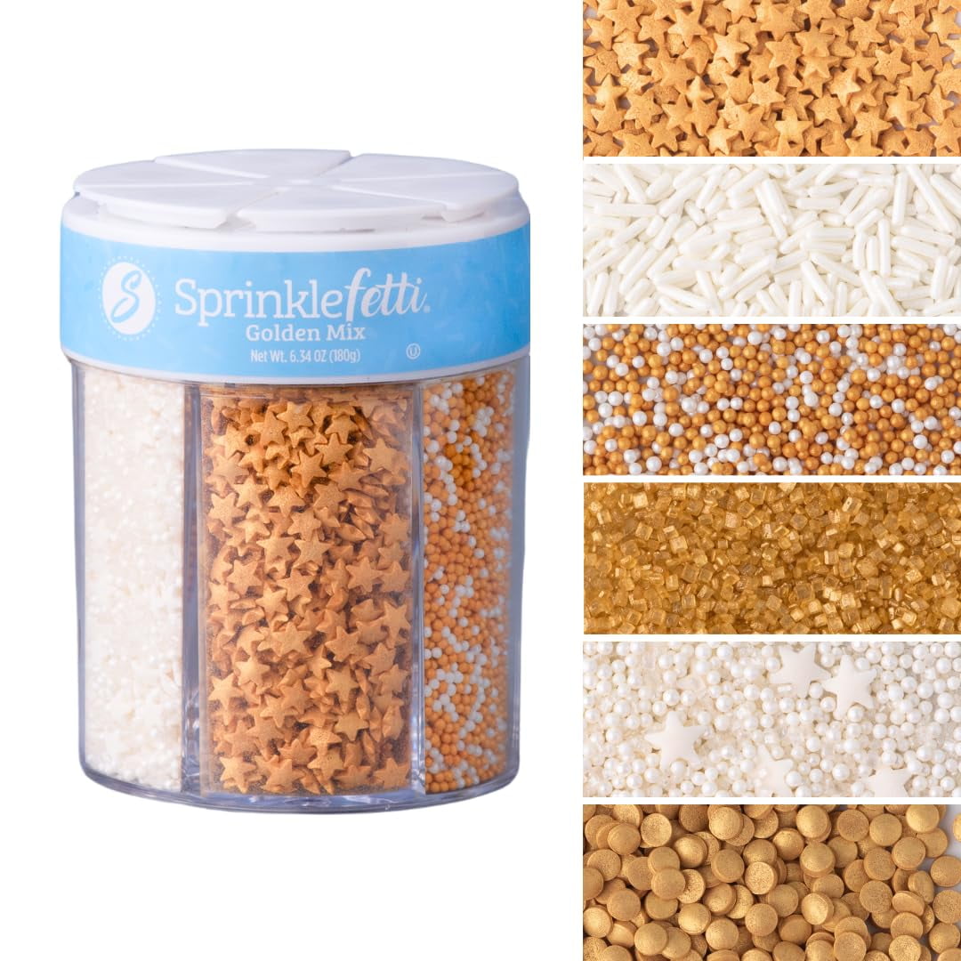 Sweets Indeed Gold Sprinkles JKF25 6 Cell Edible Sprinkle Mix Jimmies ...