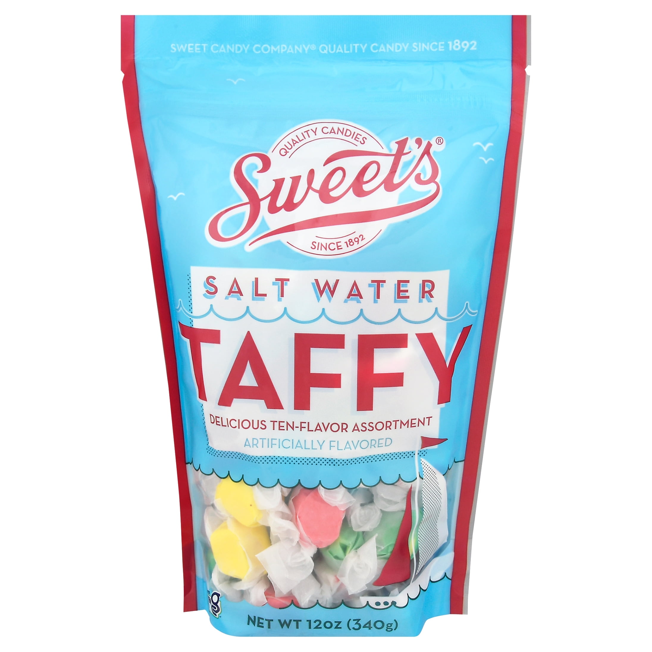 Sweets Salt Water Taffy, Assorted Chewy Individually Wrapped, 12oz Resealable Bag - Walmart.com