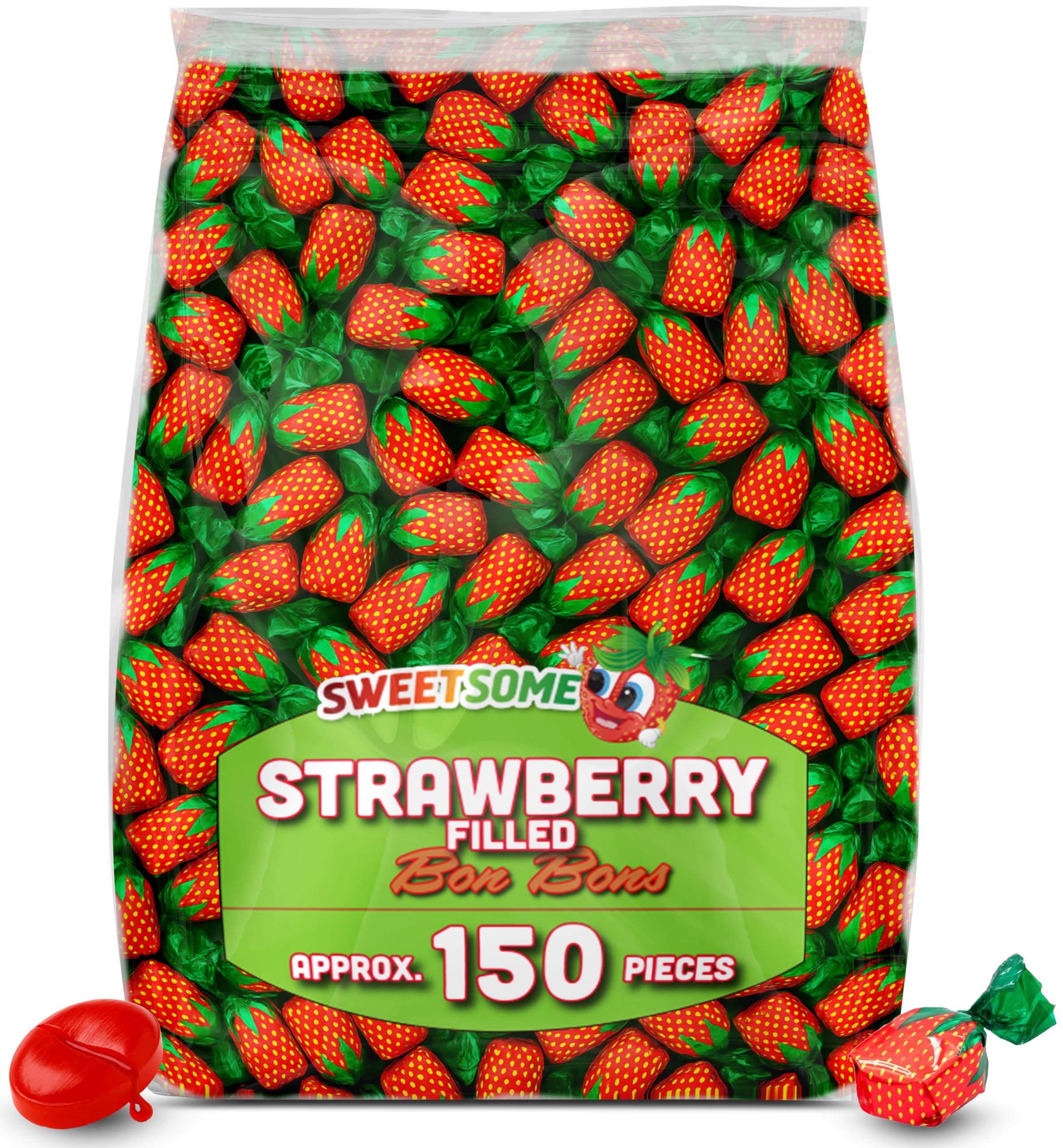 Sweetsome Bulk Strawberry Bonbons BCF26 - 2 lbs Individually Wrapped ...