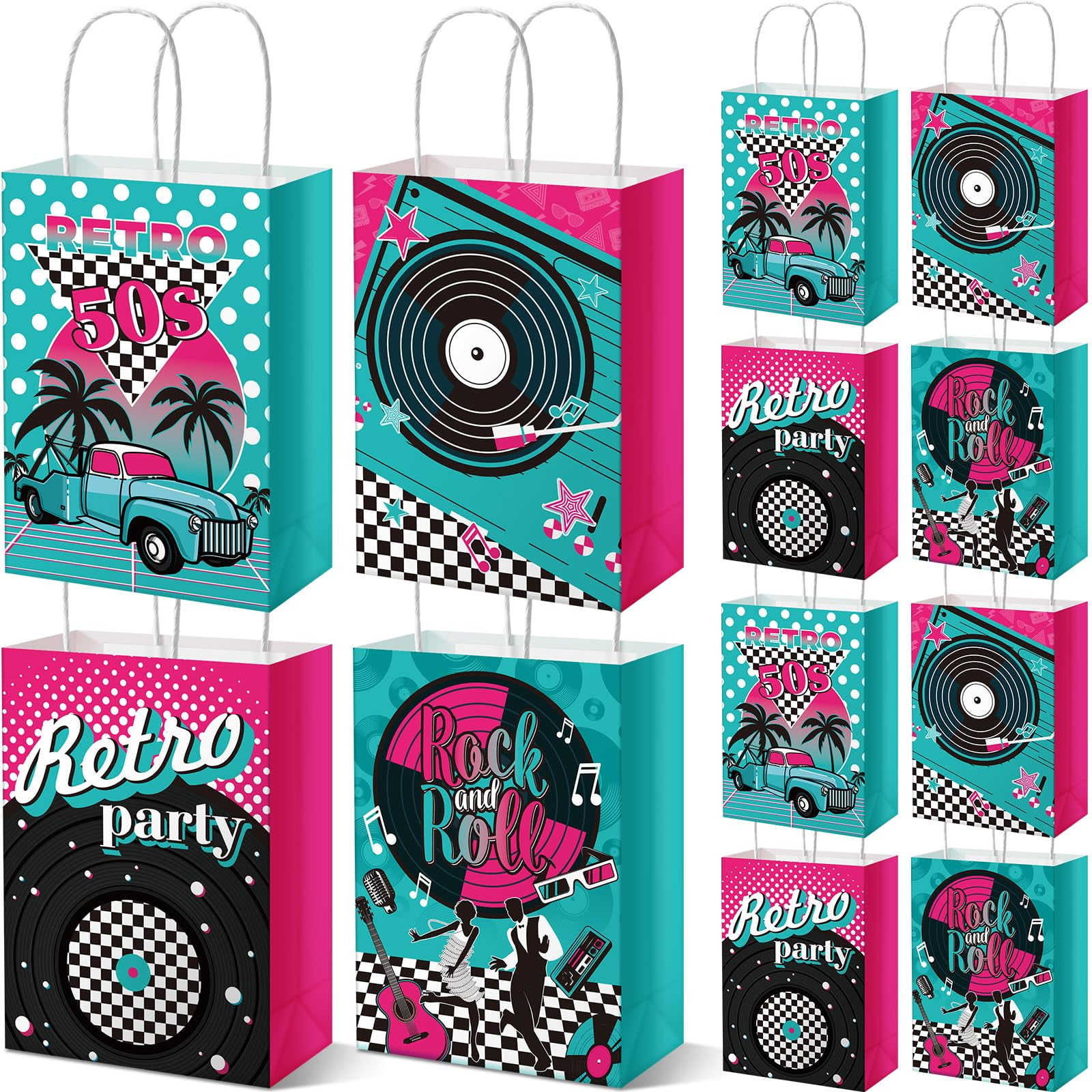 Sweetude 24 Pcs 50s RRF12 Paper Gift Bags Rock and Roll Music Bags 50's ...