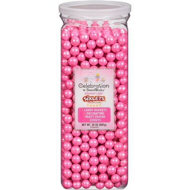 Sweetworks Celebrations Shimmer Bright Pink Candy Sixlets Jar, 30 Oz ...