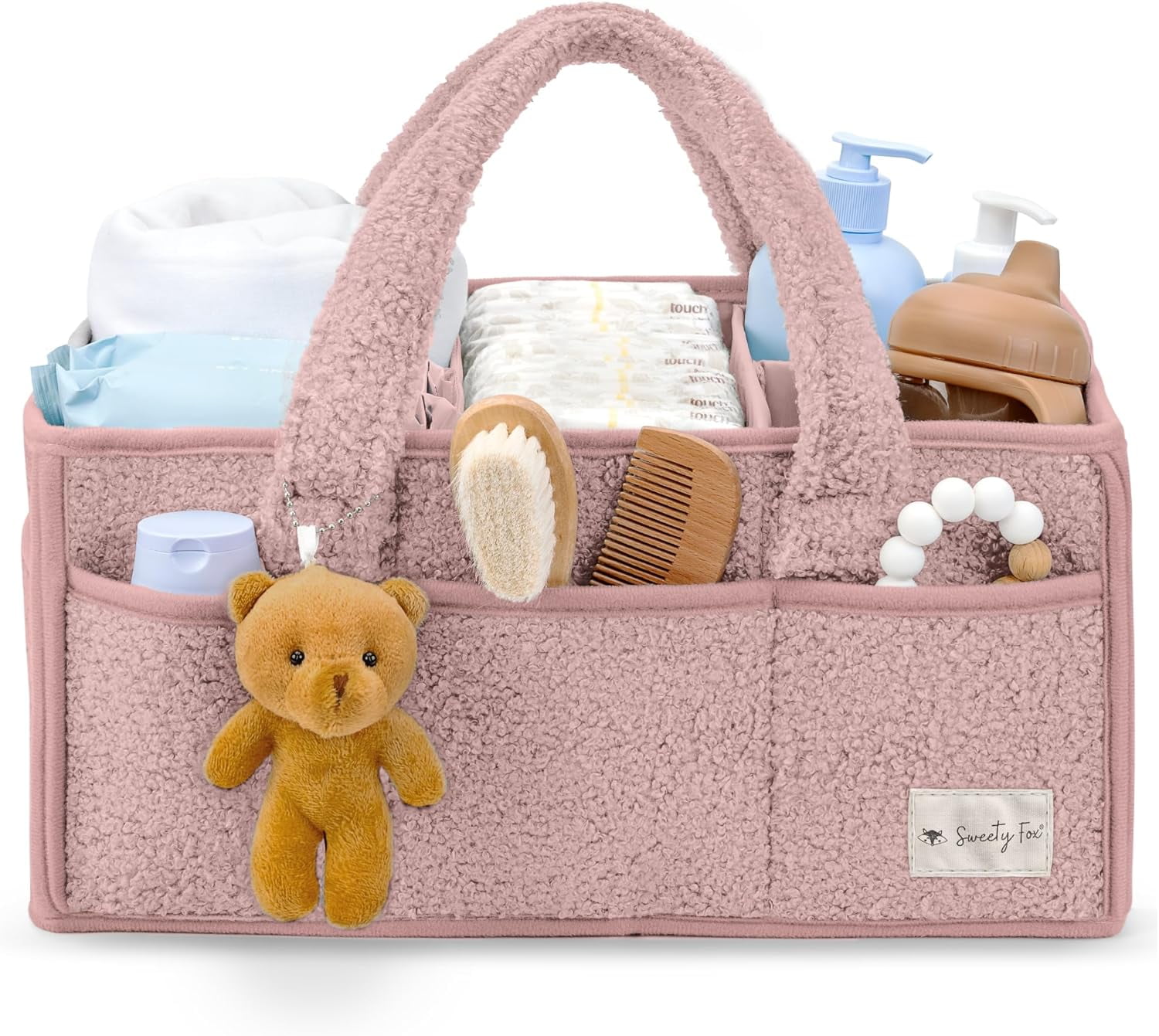 Sweety Fox Baby Diaper Caddy Organizer with Handle - Portable Soft ...