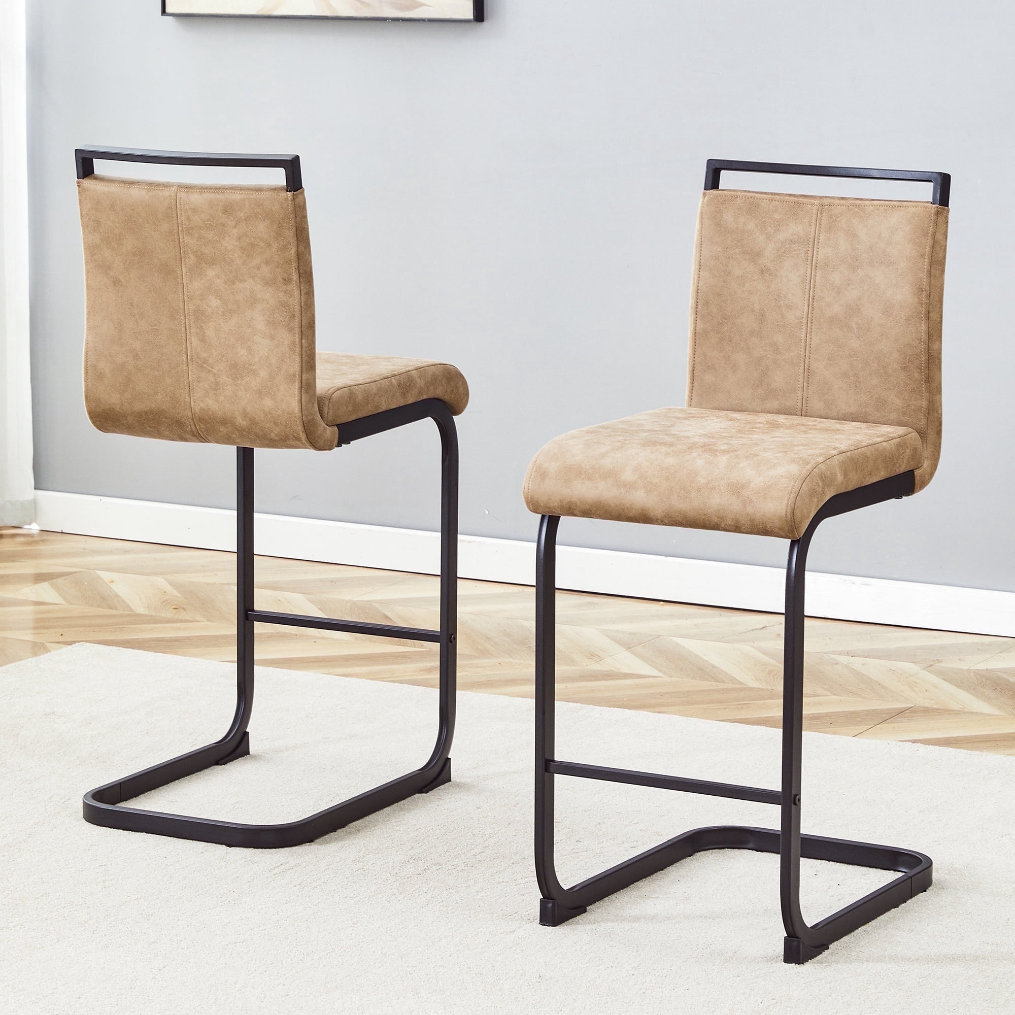 Sweiko 25in Counter Height Bar Stool Modern Brown Tech Fabric ...