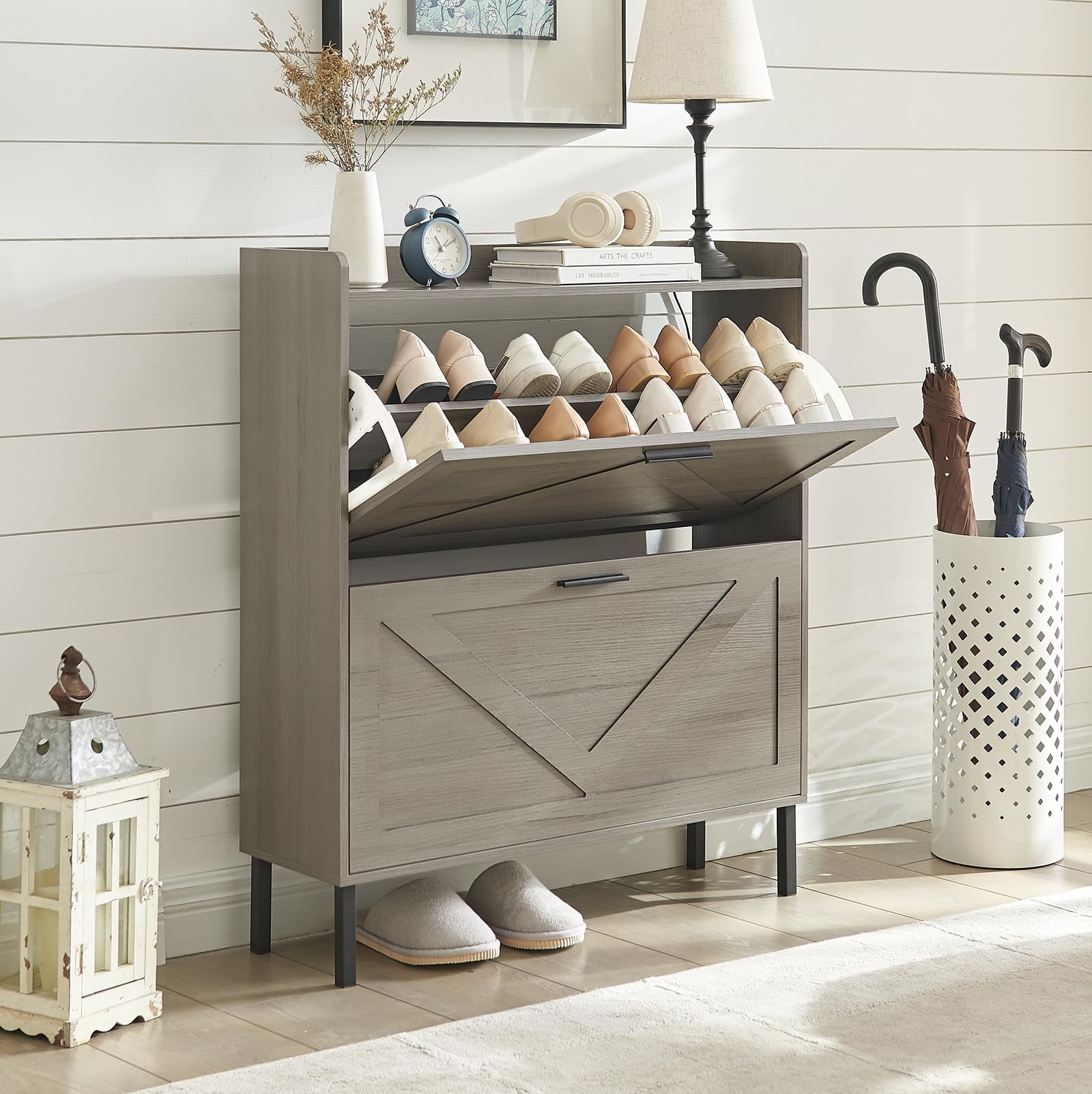 Sweiko Entryway Shoe Cabinet with 2 Shoe Storage Flip Drawer Slim ...