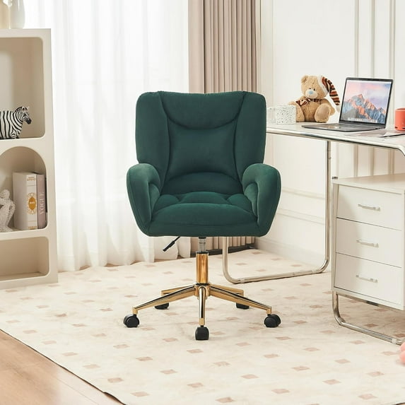Sweiko Green Velvet Desk Chair with Wheels and Arms for Home Office ...
