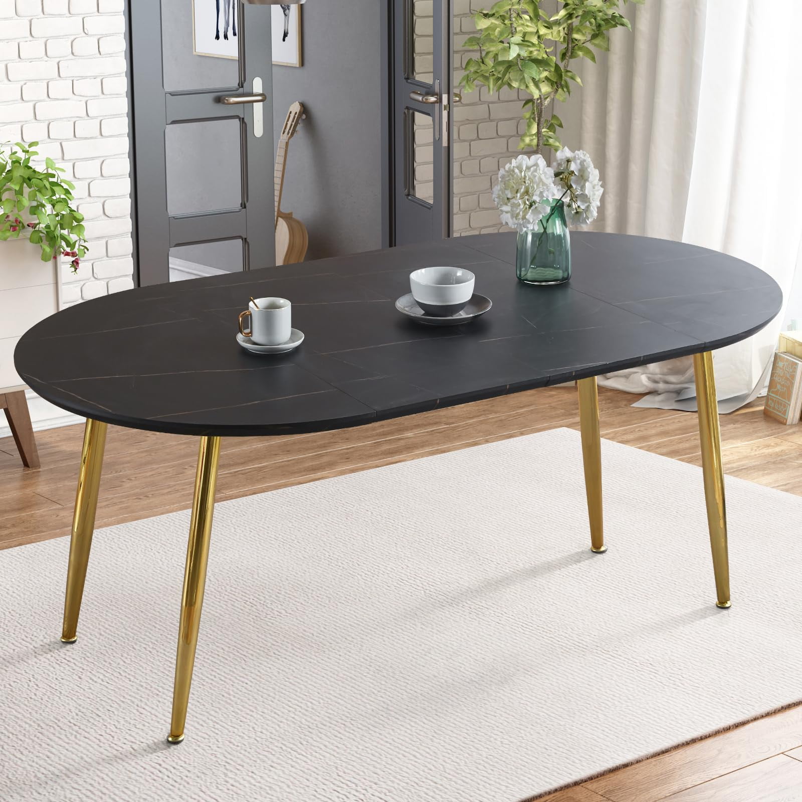 Sweiko Oval Table with Extensible length,Gold Metal legs and durable ...