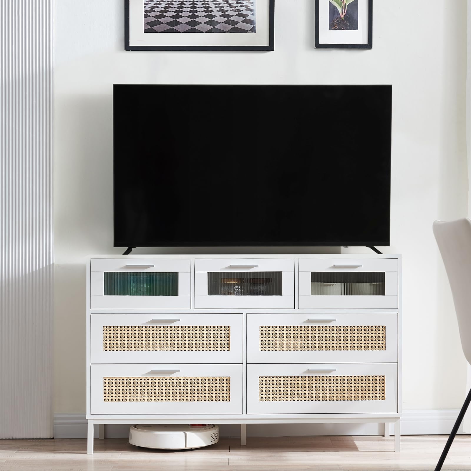 Sweiko White Tv Stand Coffee Bar Cabinet with Storage 7 Drawers ...