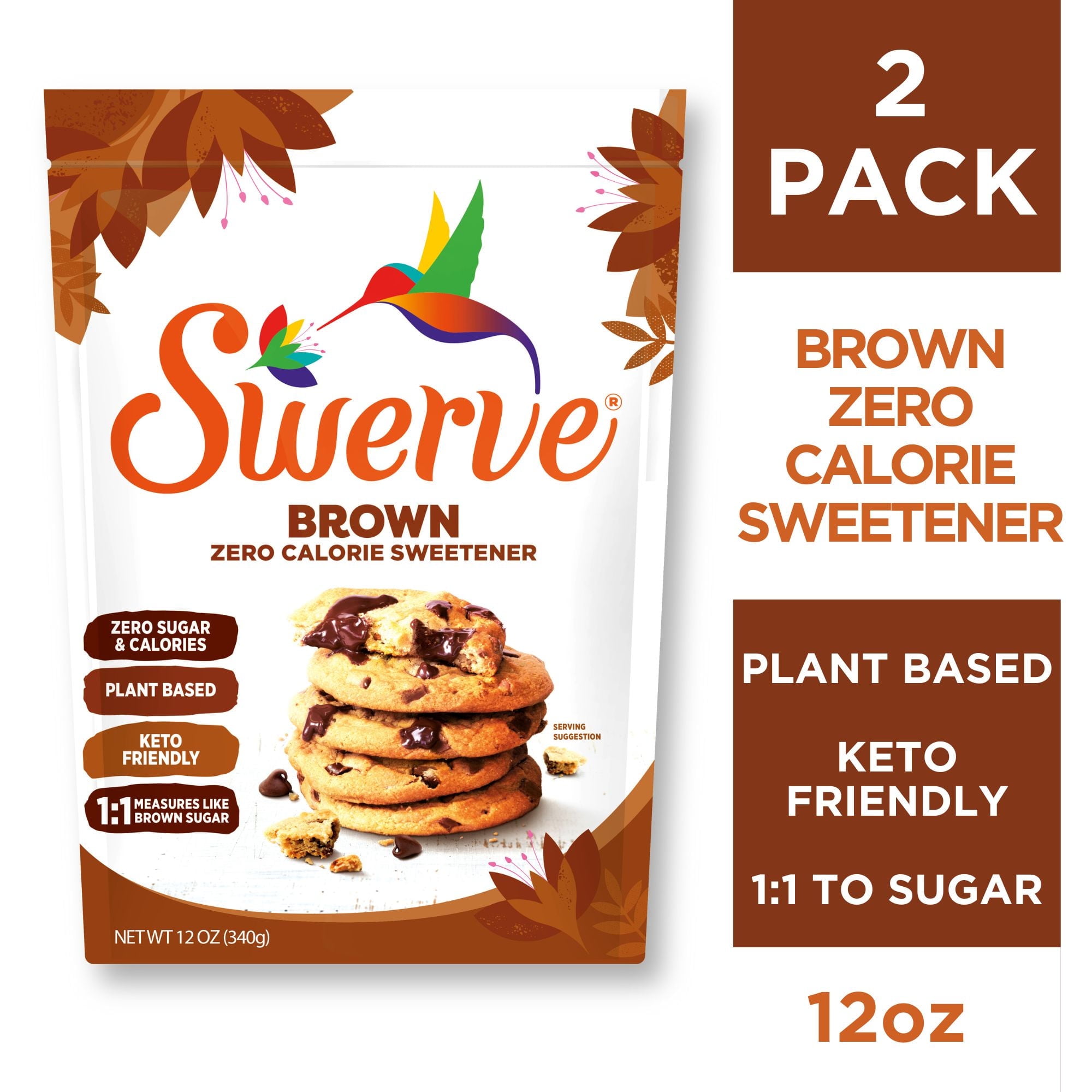 Swerve Zero Calorie Brown Sugar, Sugar Substitute, 12 Ounce Bag, 2 Pack ...