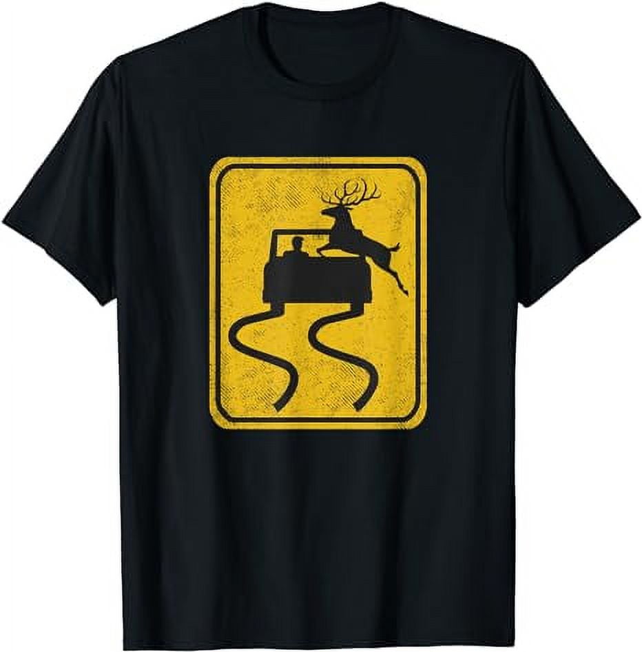 Swerving Car Meets Deer Crossing Vintage Road Sign T-Shirt - Walmart.com