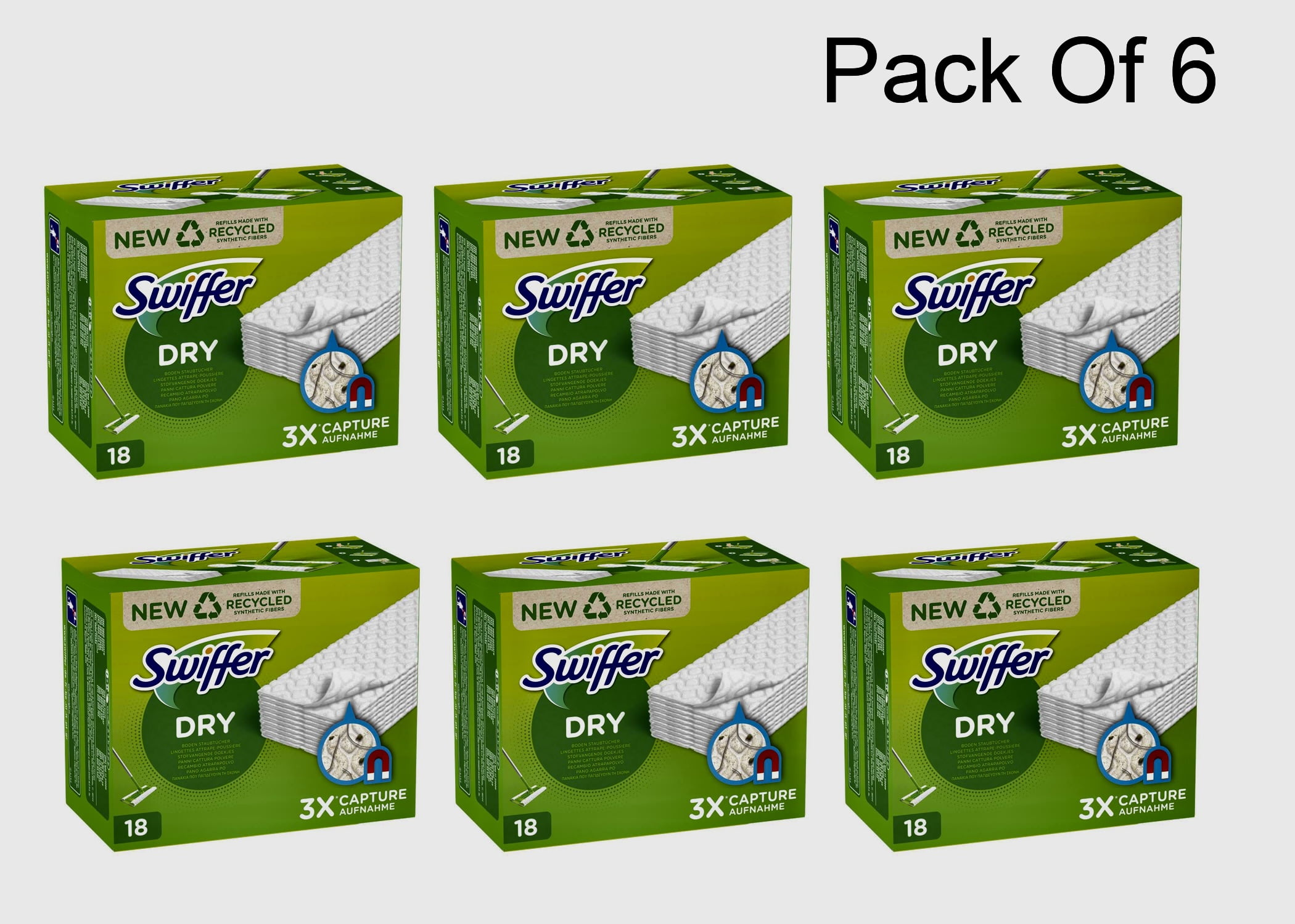 Swiffer Dry Refills Recycled synthetic Fibers 18 Each (Pack Of 6 ...
