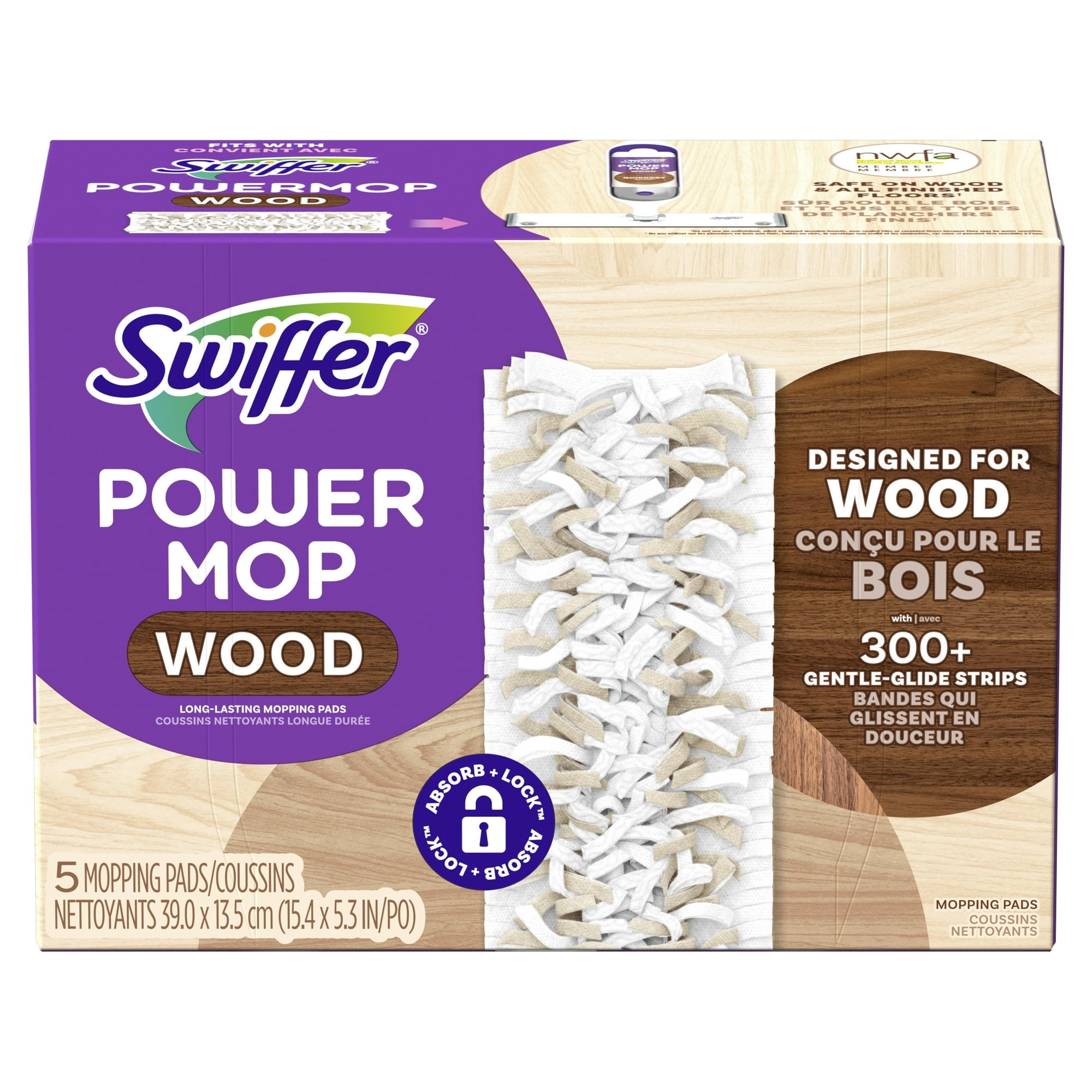 Swiffer PowerMop Wood Mopping Pad Refills for Floor Cleaning, 5 count ...
