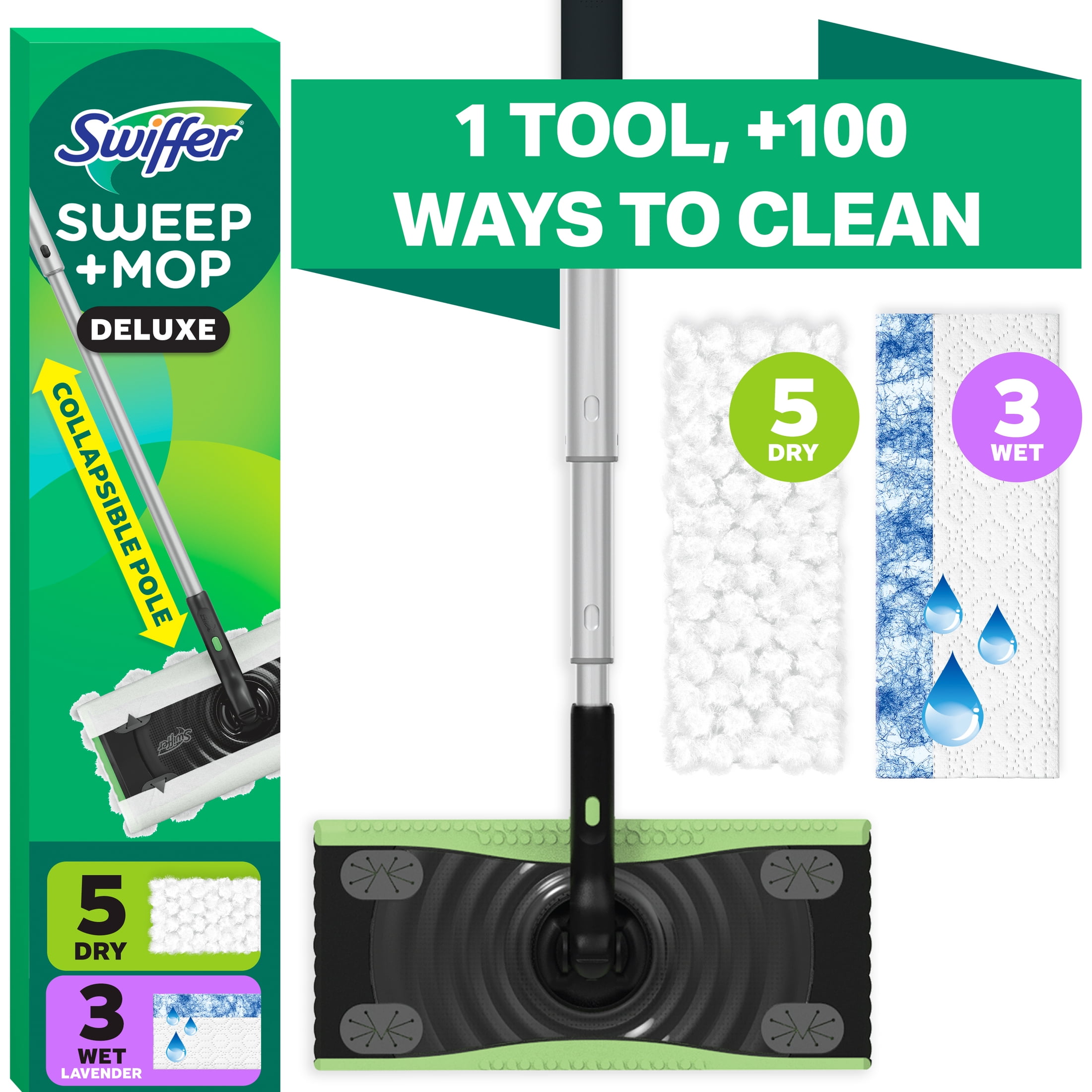 Swiffer Sweep and Mop Deluxe, 2-in-1 Mopping and Sweeping Kit, Multi ...