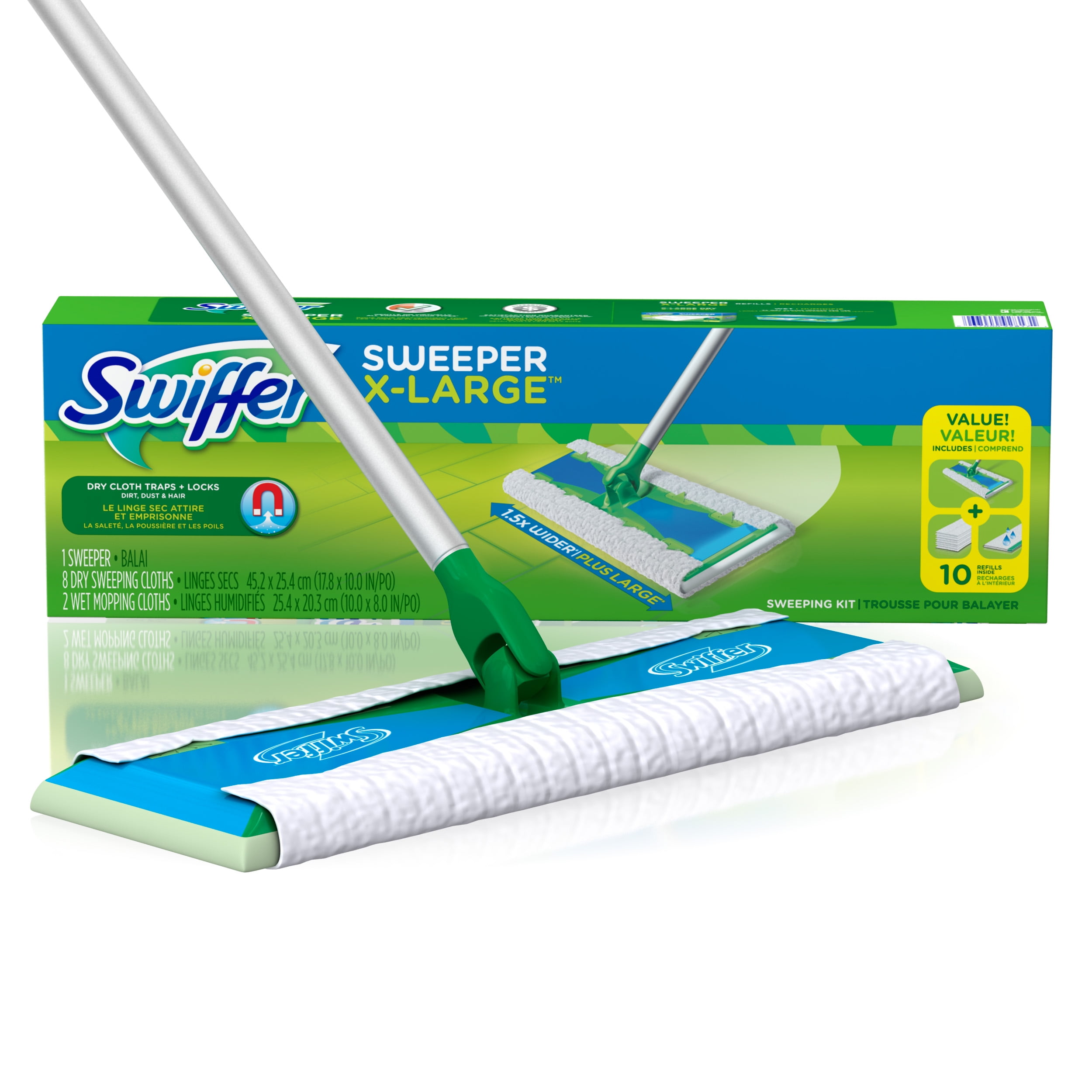 Swiffer XL Sweeper Starter Kit with 10 Pad Refills for Floor Cleaning ...