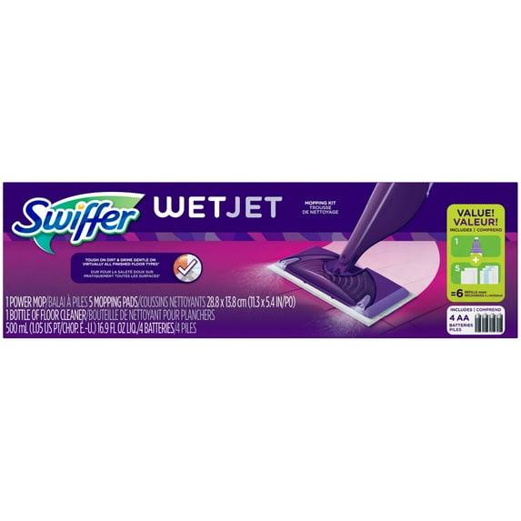 Swiffer WetJet Mop Starter Kit 46" Handle Silver/Purple 2/Carton ...