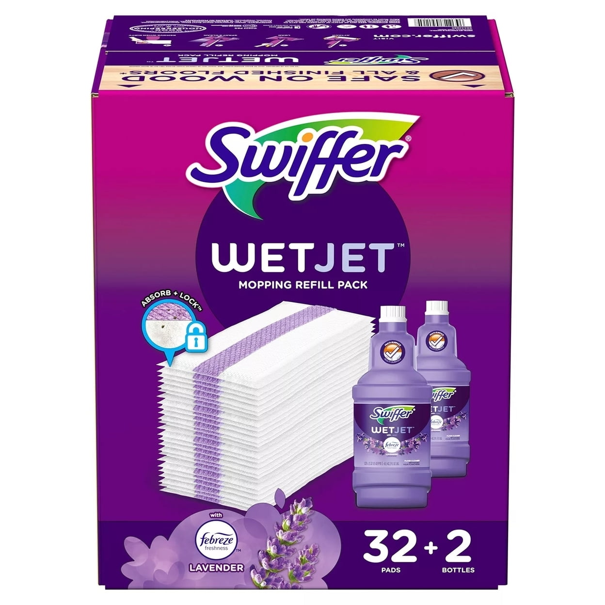 Swiffer WetJet Refill Pack, Lavender, 32 Pads and 2 Bottles, Heavy Duty Cloths - Walmart.com