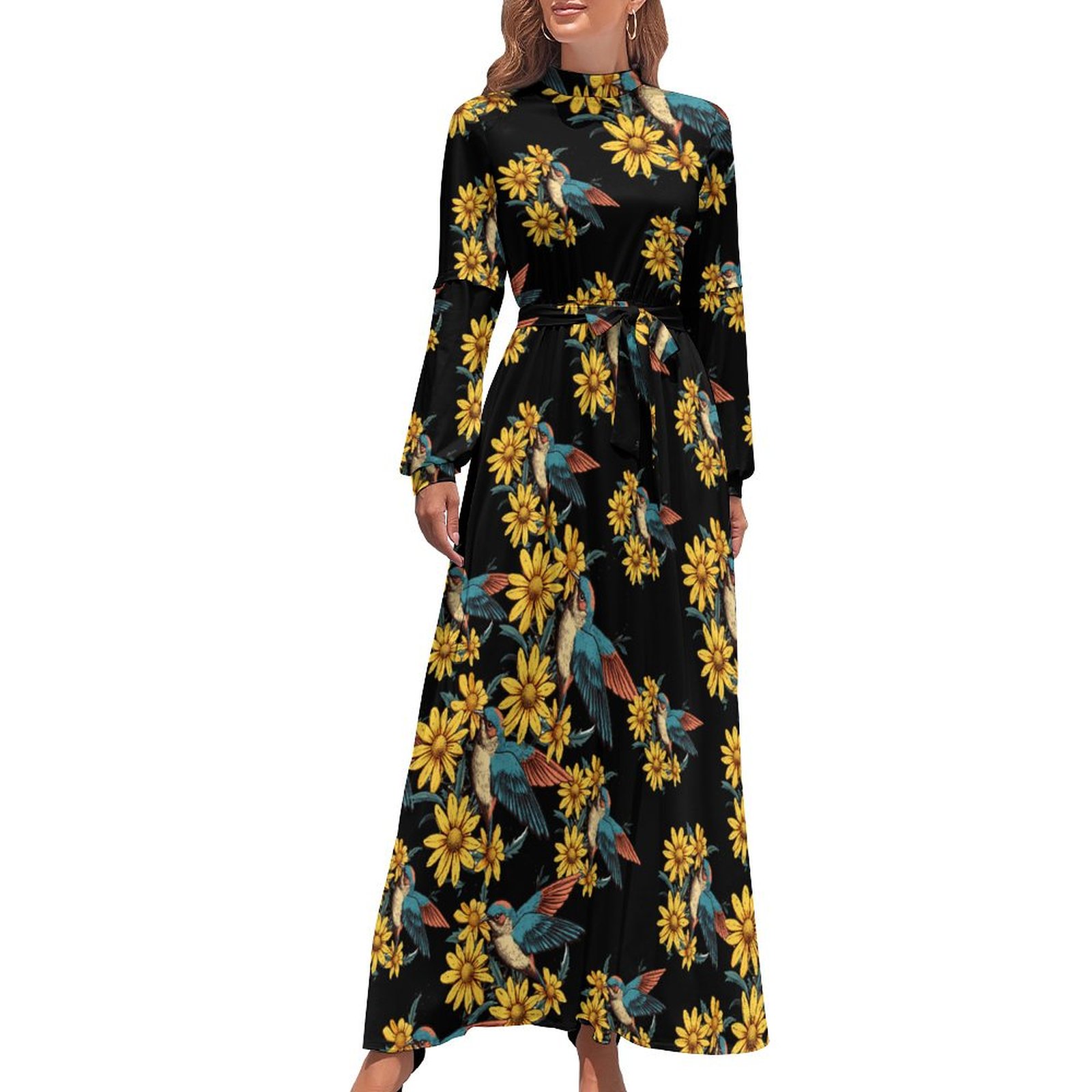 Swift And Yellow Daisies Women's Fall Maxi Dress Long Sleeve Turtleneck ...