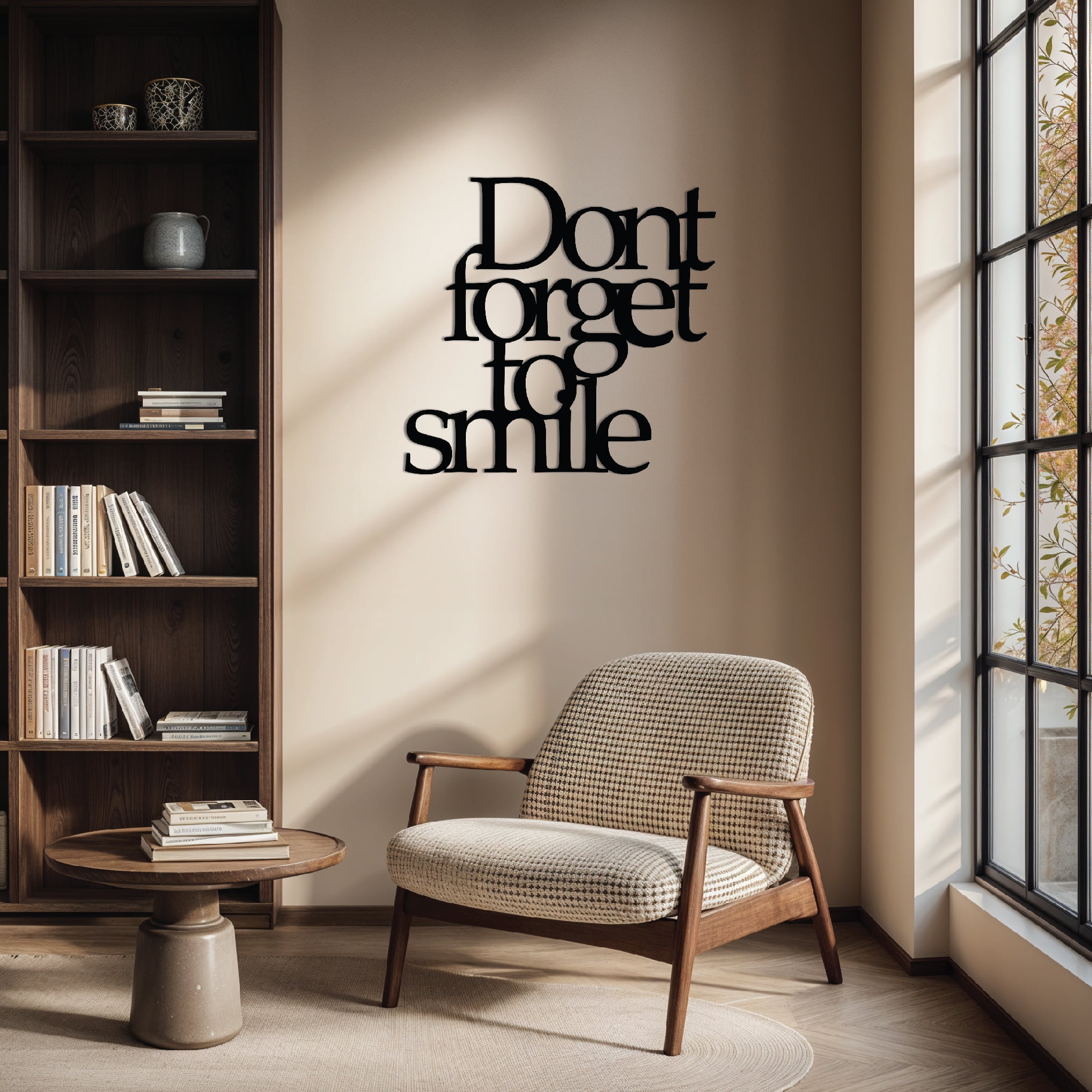 Swift Beacon Smile Reminder Metal Wall Art - Elegant Textured Black ...