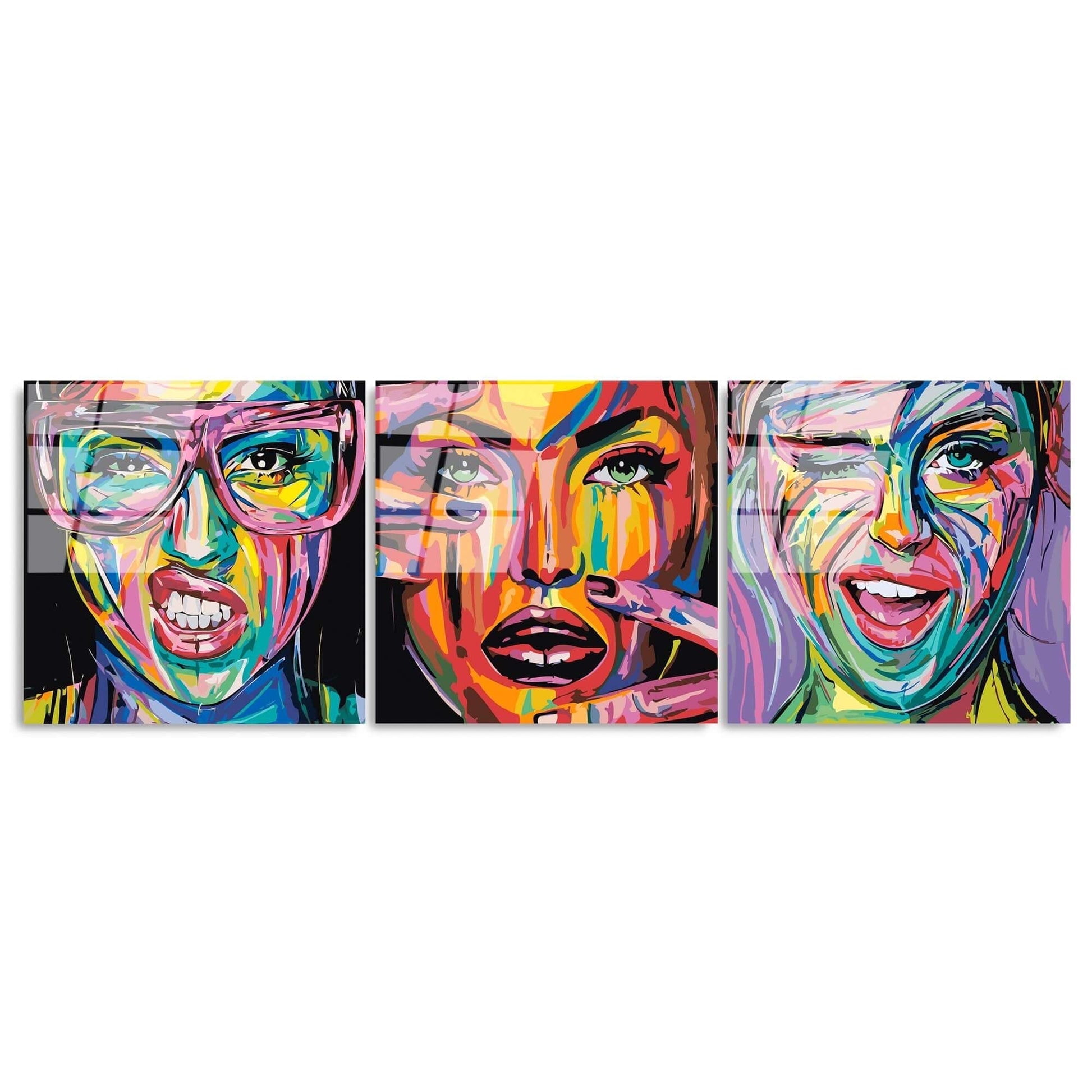 Swift Beacon Vibrant Expressions Trio UV Glass Wall Art - 4mm Thick and ...