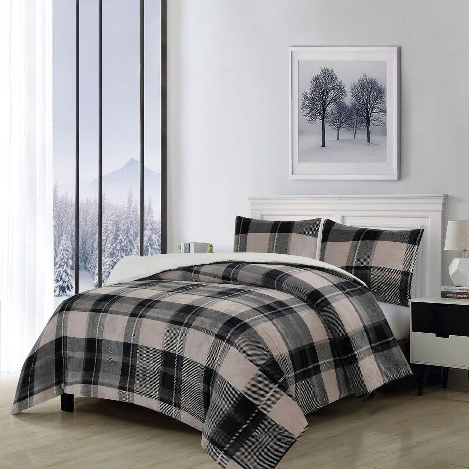 Swift Home Home Essential Reversible Flannel Plush & Sherpa 3-Piece ...