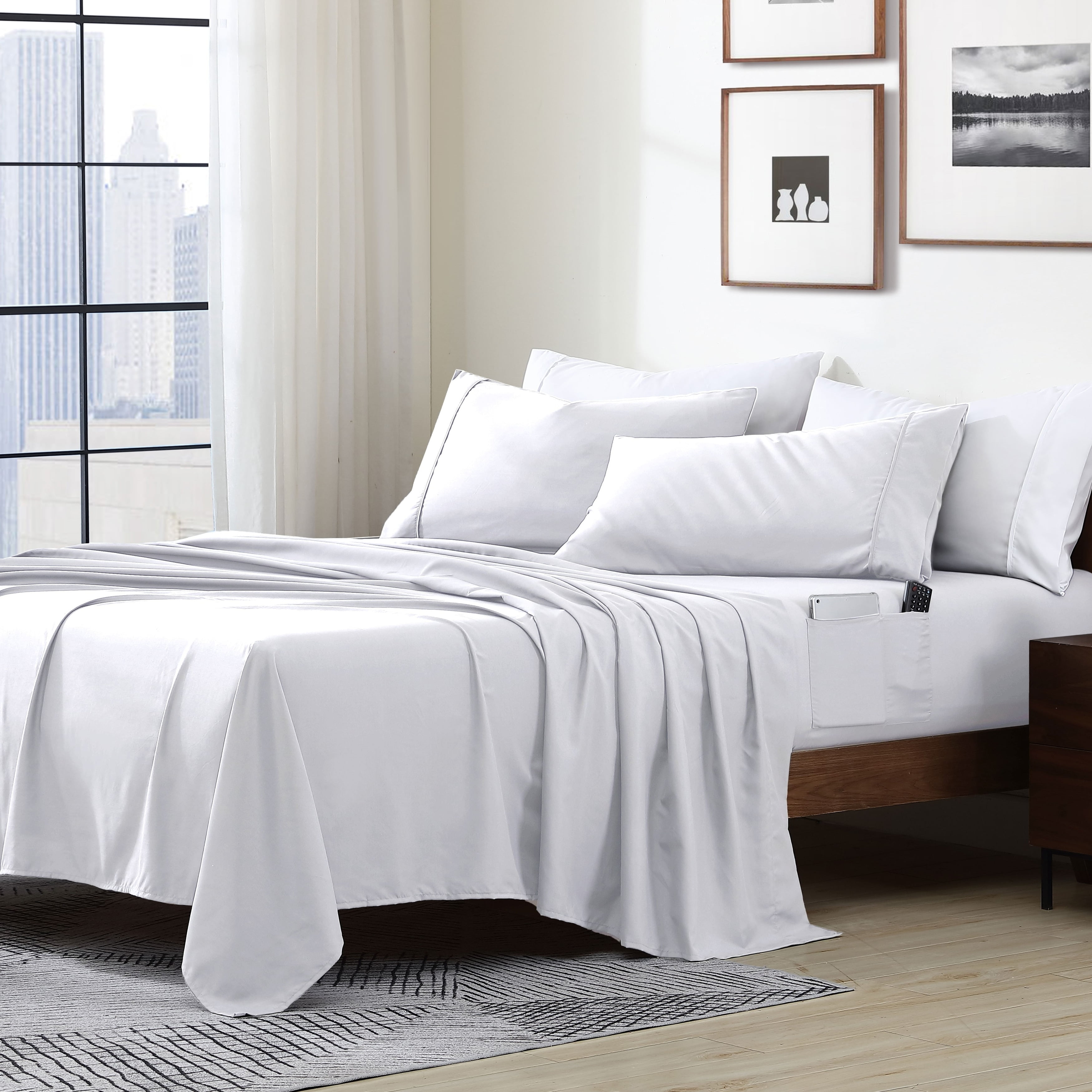 Swift Home Home Essential Soft Microfiber Smart Sheet Storage Pocket ...