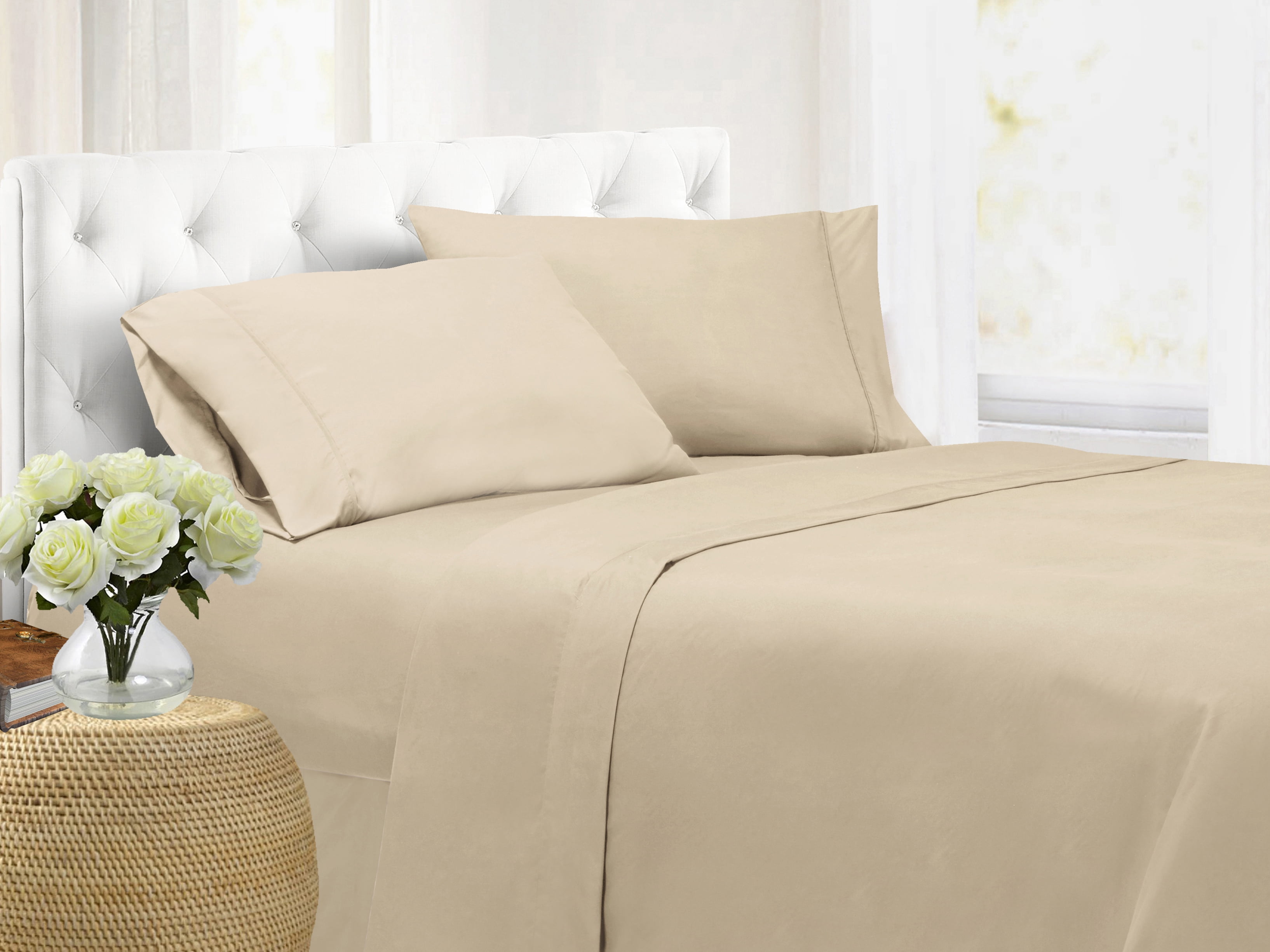 Swift Home Modern Ultra Soft 4-Piece Cream Easy Fit Microfiber Sheet ...