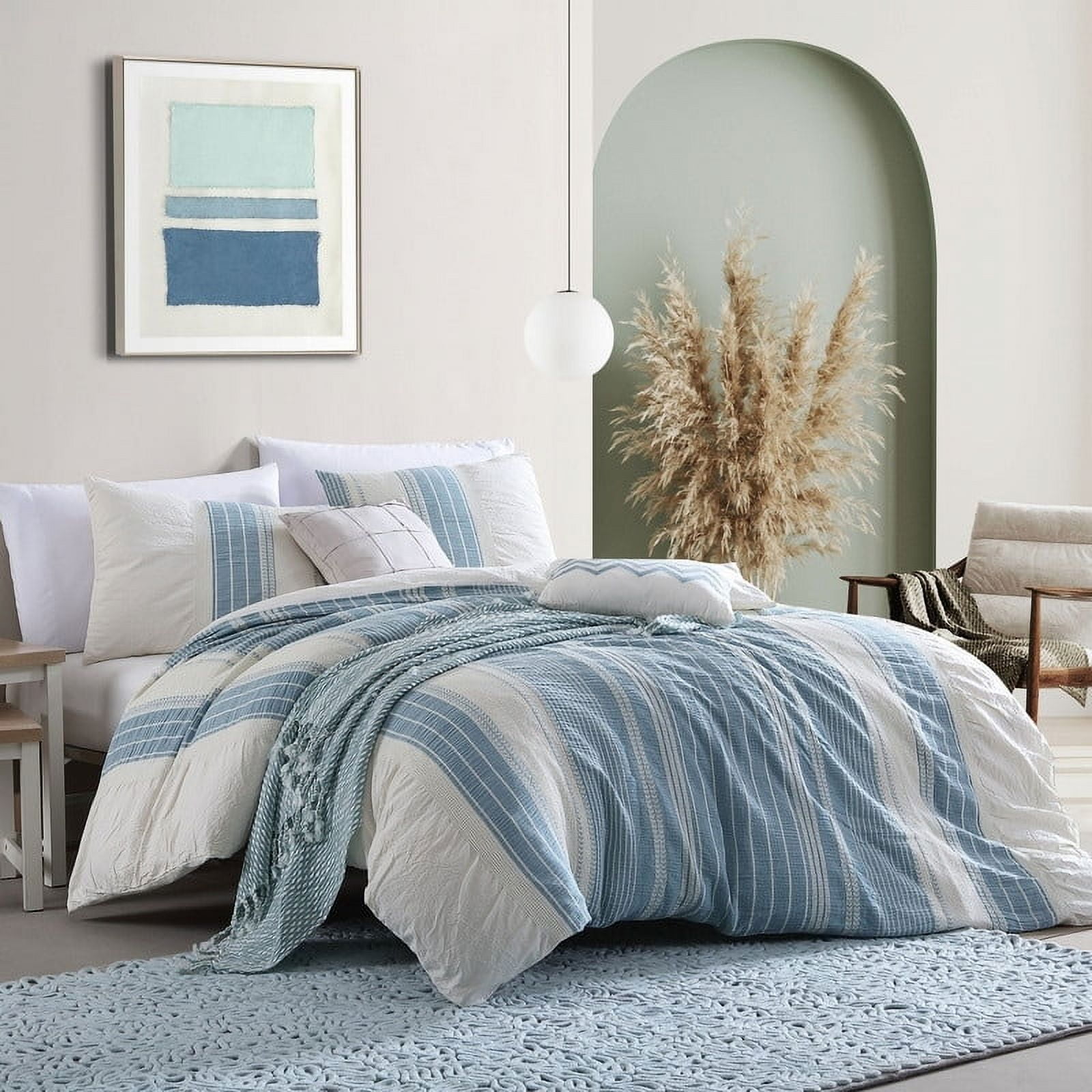 Swift Home Nenah 100% Cotton Gauze Waffle Herringbone Stripes Jacquard 3-Piece Comforter Set ...