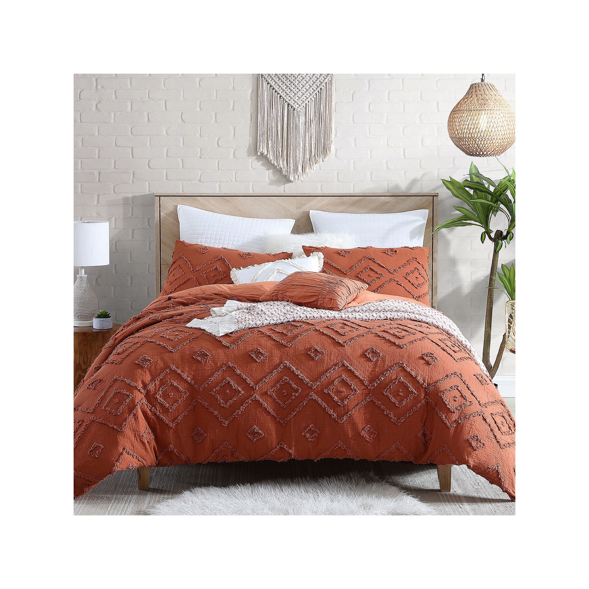 Swift Home Rukai King Comforter Set, Cotton Diamond Jacquard, Rust 5 ...