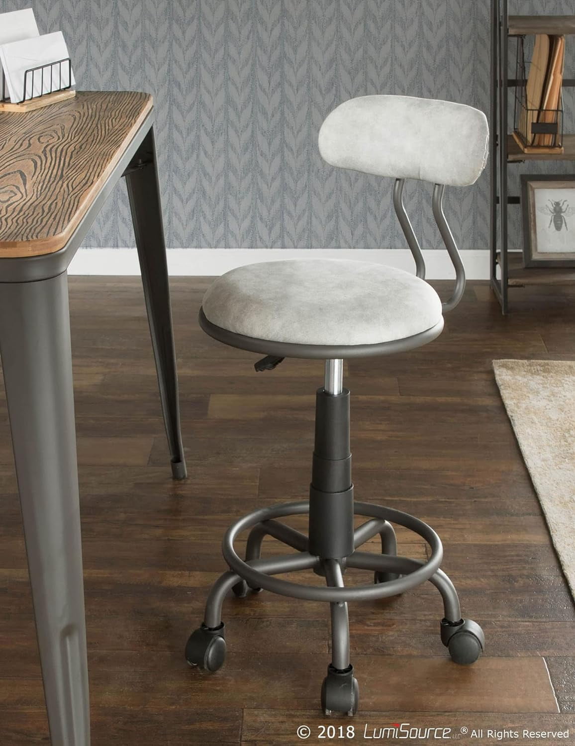 Swift Industrial Task Chair in Faux Leather (Grey Metal, Light Grey ...
