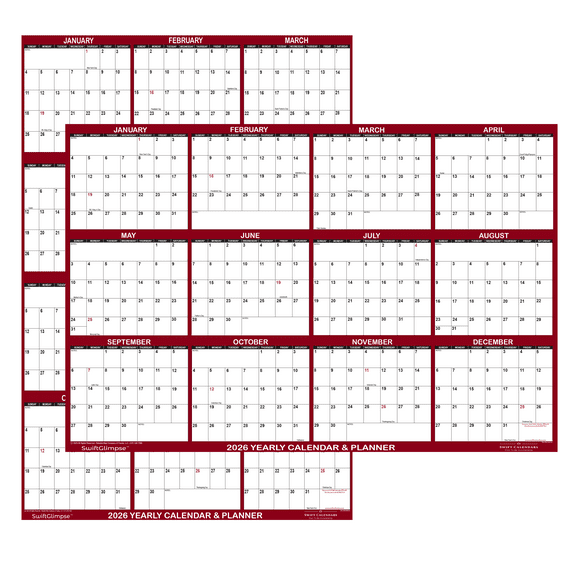 32" x 48" SwiftGlimpse 2026 Wall Calendar Erasable XL Wet & Dry Erase ...