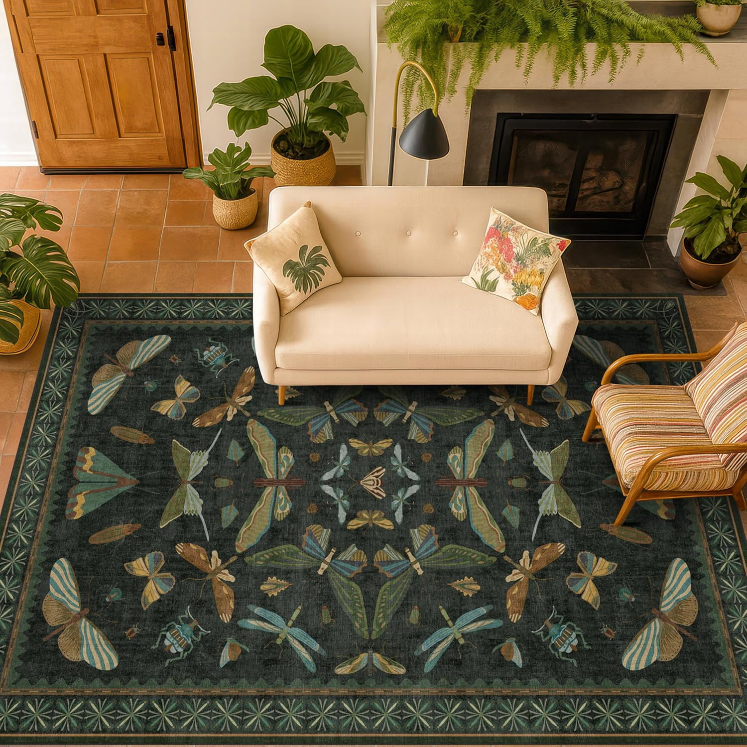 SwiftPulse Black and Green Rug 5x8 for Living Room - Dark Moody Rugs ...