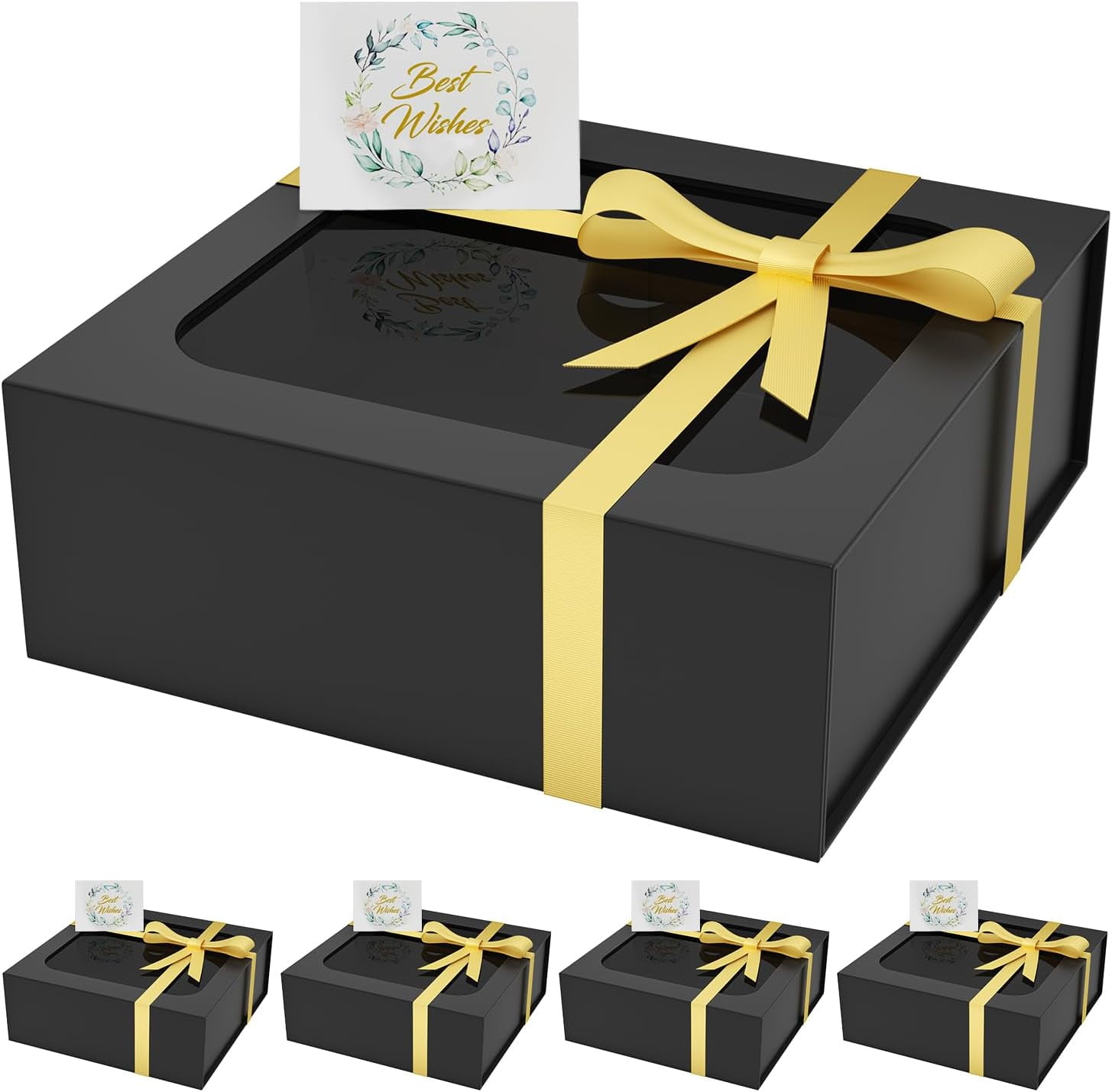 SwiftPulse Gift Box with Window, 7.5x7.5x3 In Black Gift Box for ...