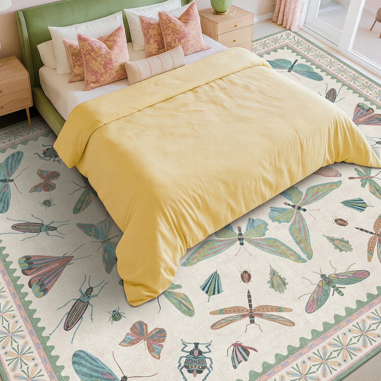 SwiftPulse Green Butterfly Rugs for Girls Bedroom - 8x10 Floral Area ...