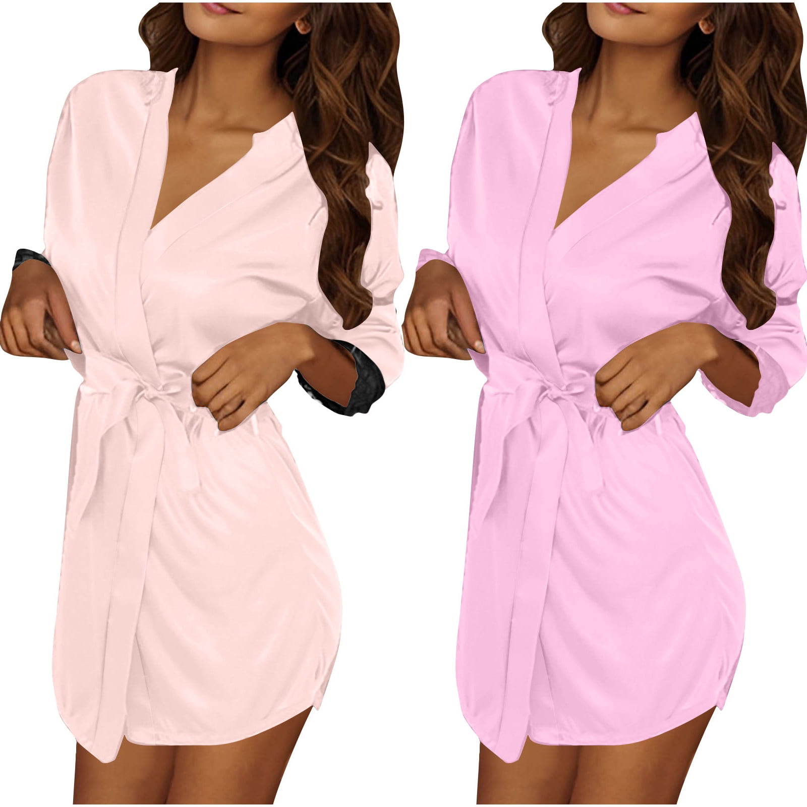 SwiftWear 2PCS Short Silk Robes for Women Long Bride Wedding Party Robe ...