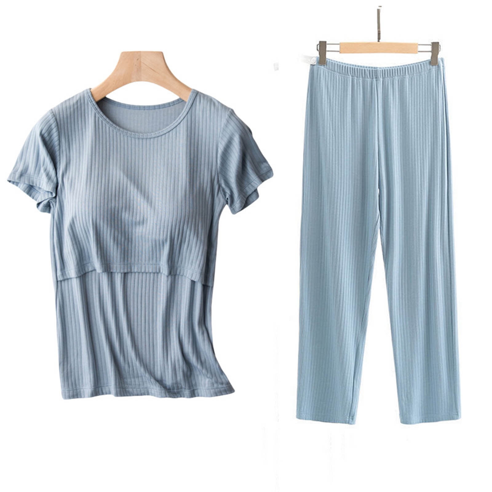 SwiftWear Loose Cotton Modal Maternity Pajama Set with Built in Bra ...