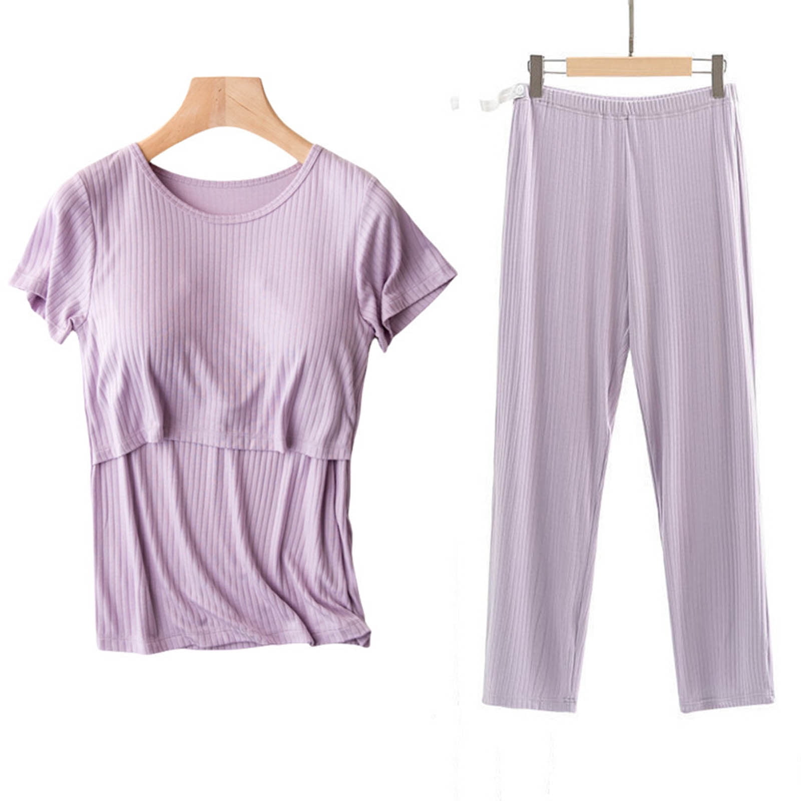 SwiftWear Loose Cotton Modal Maternity Pajama Set with Built in Bra - Soft Short Sleeve Top ...