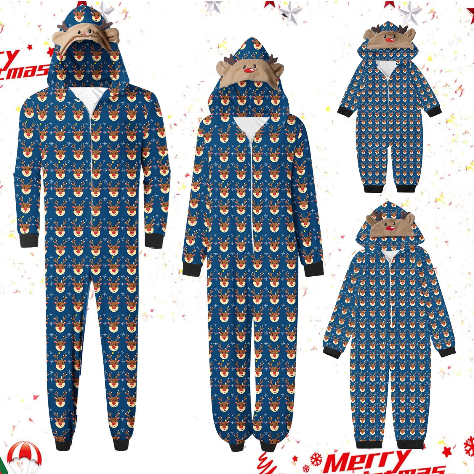 SwiftWear Navy Reindeer Print Family Matching Sleepwear Onesie Set ...