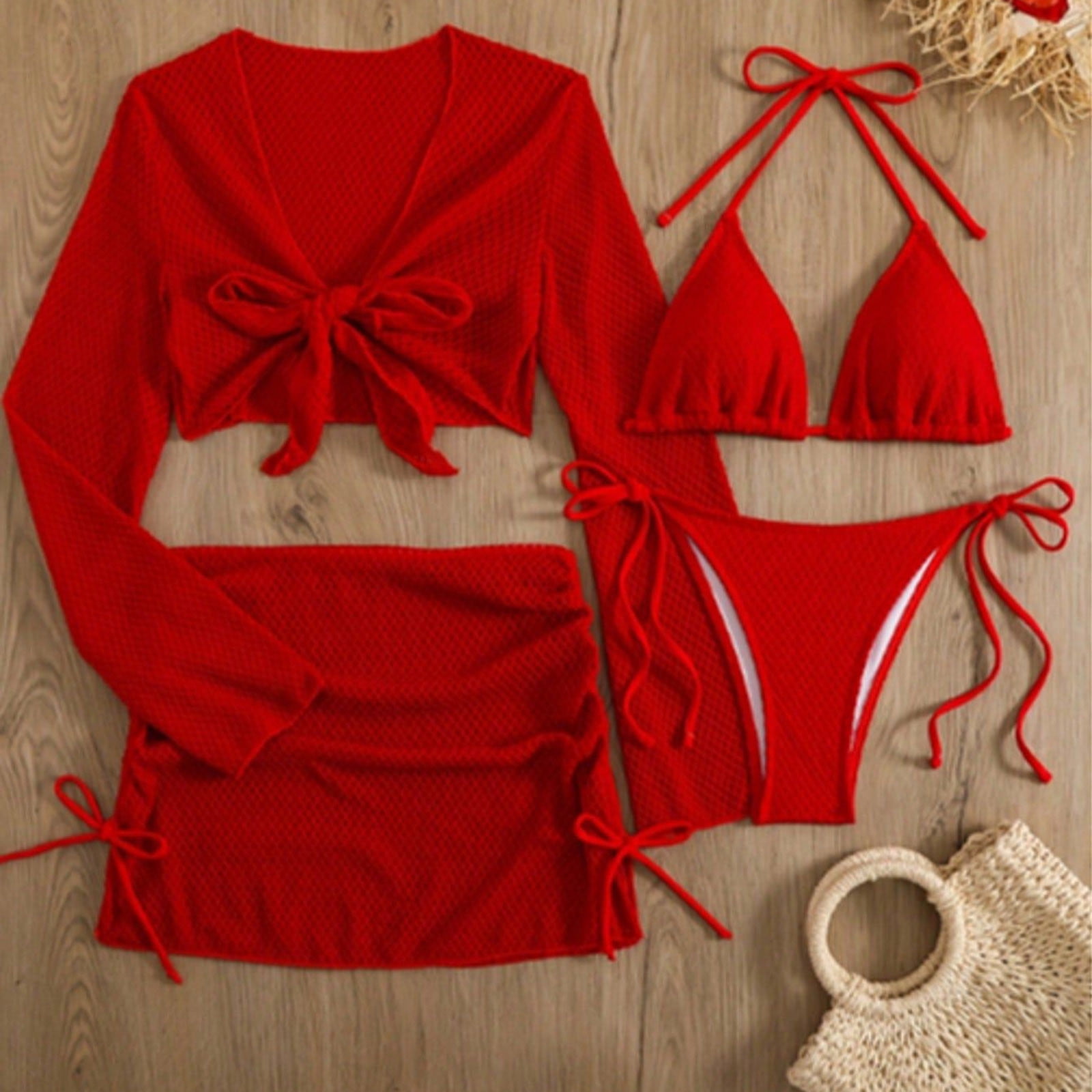 SwiftWear Women's 4 Piece Halter Triangle Bikini Set with Mesh Long ...
