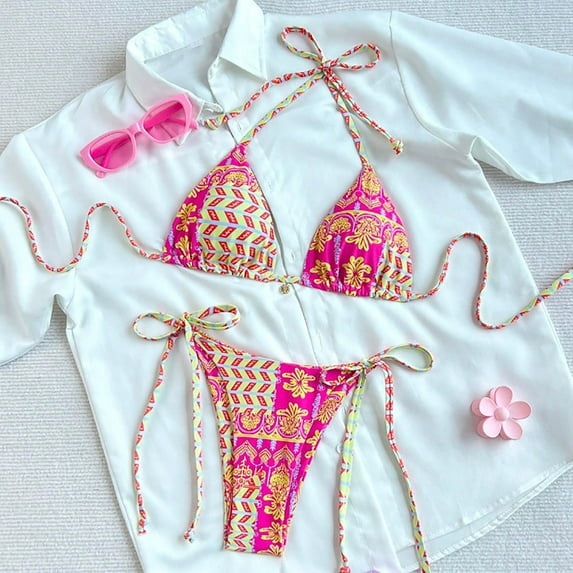 SwiftWear Women's Boho Halter Bikini Sets Halter High-Waisted Retro ...