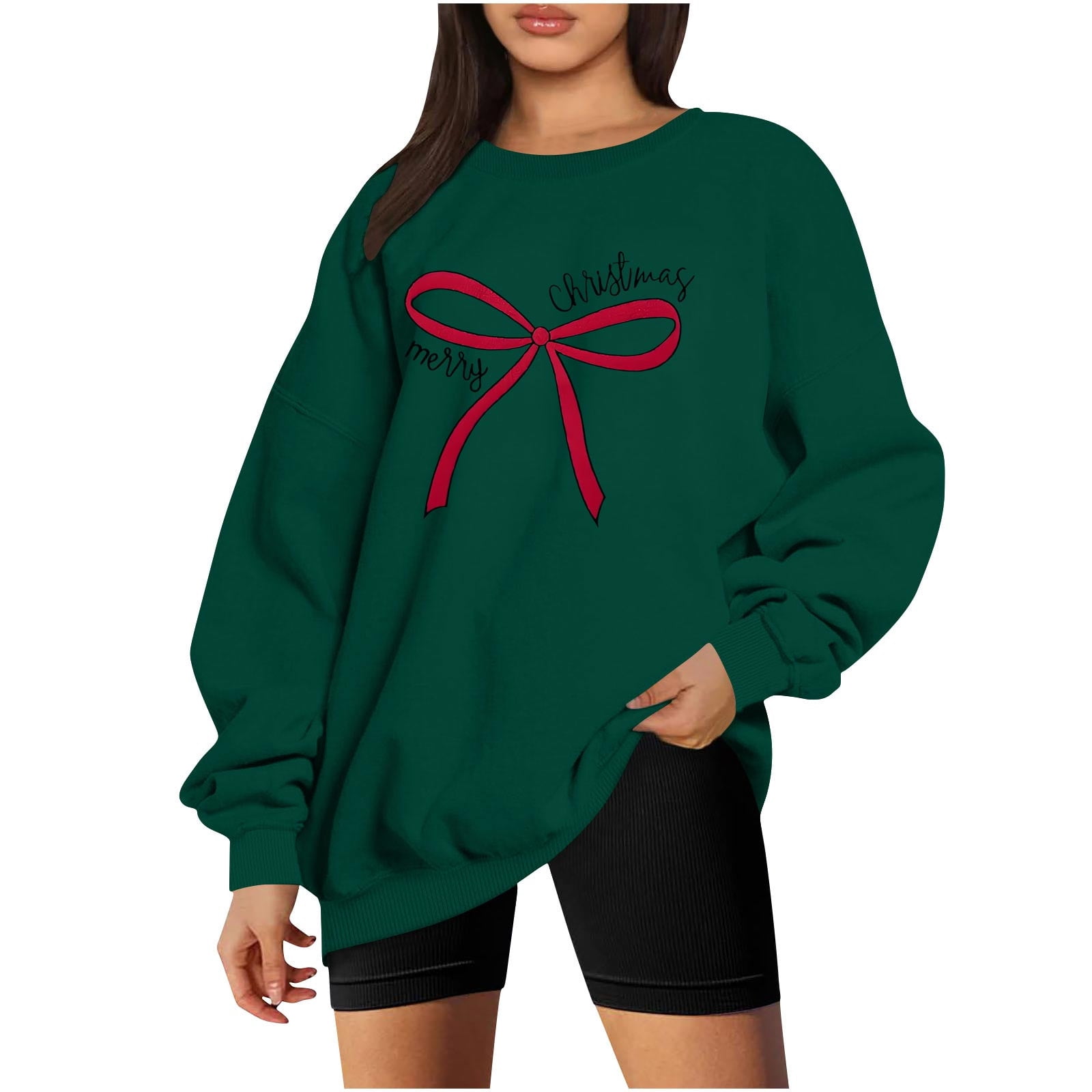 SwiftWear Women's Merry Christmas Red Bow Sweatshirt - Festive Crewneck ...
