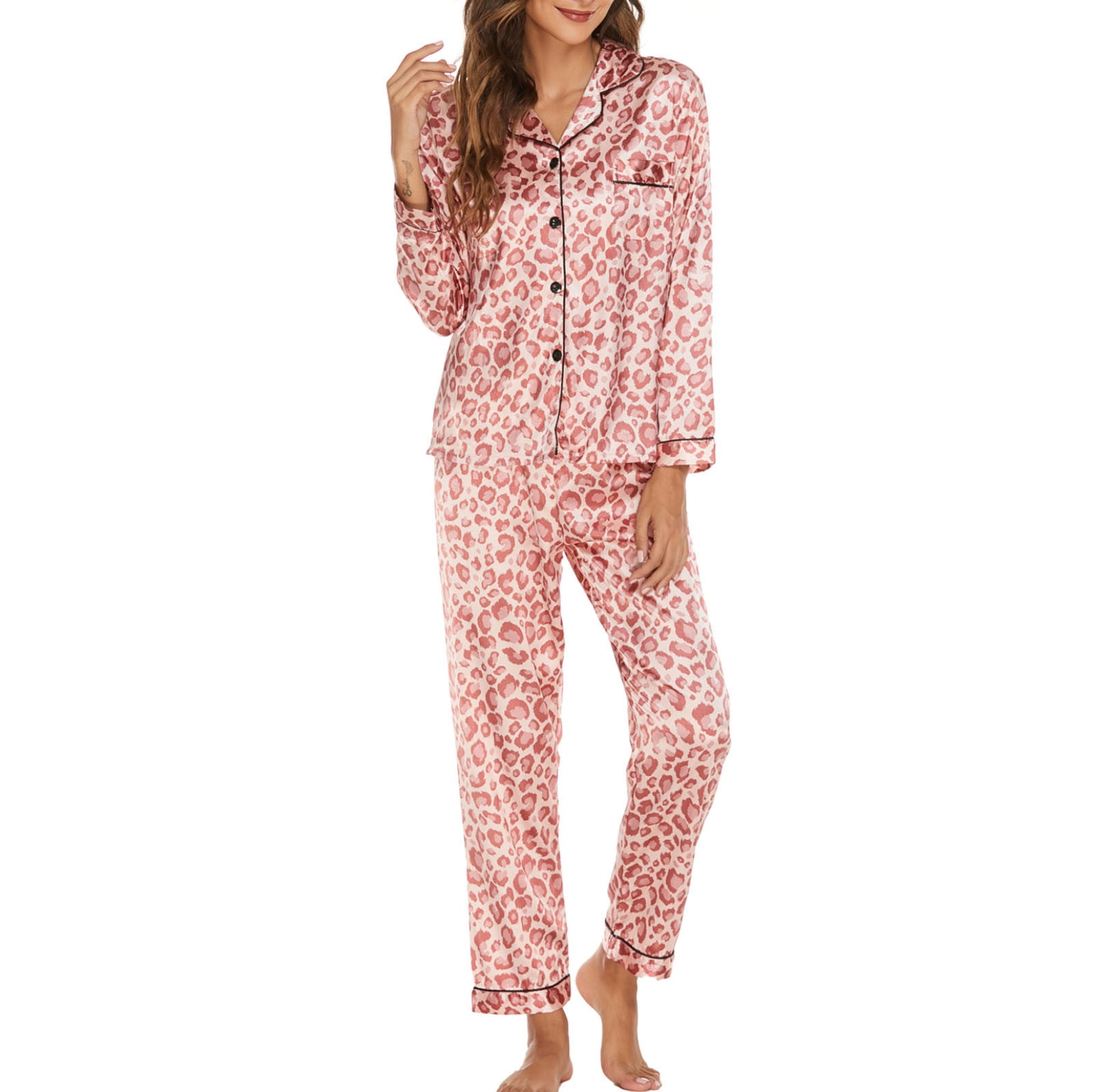 SwiftWear Women's Pink Cheetah Print Pajamas Lightweight 2 Piece Pj Set ...