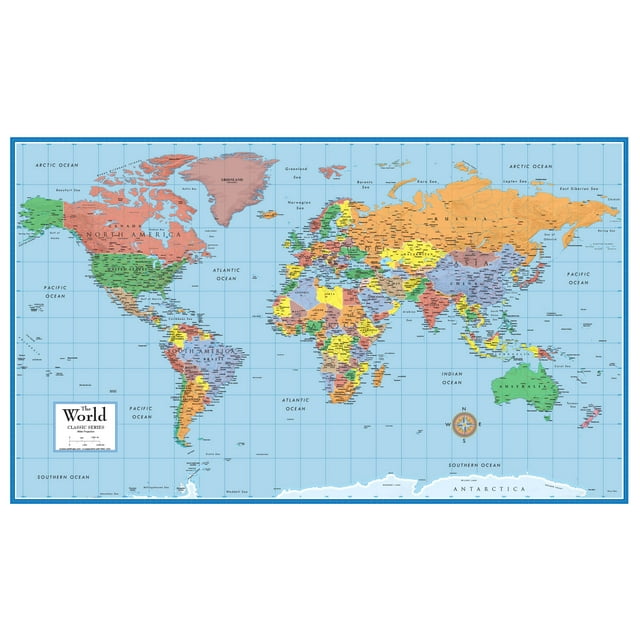 Swiftmaps 24" x 36" World Classic Elite Wall Map Laminated - Walmart.com