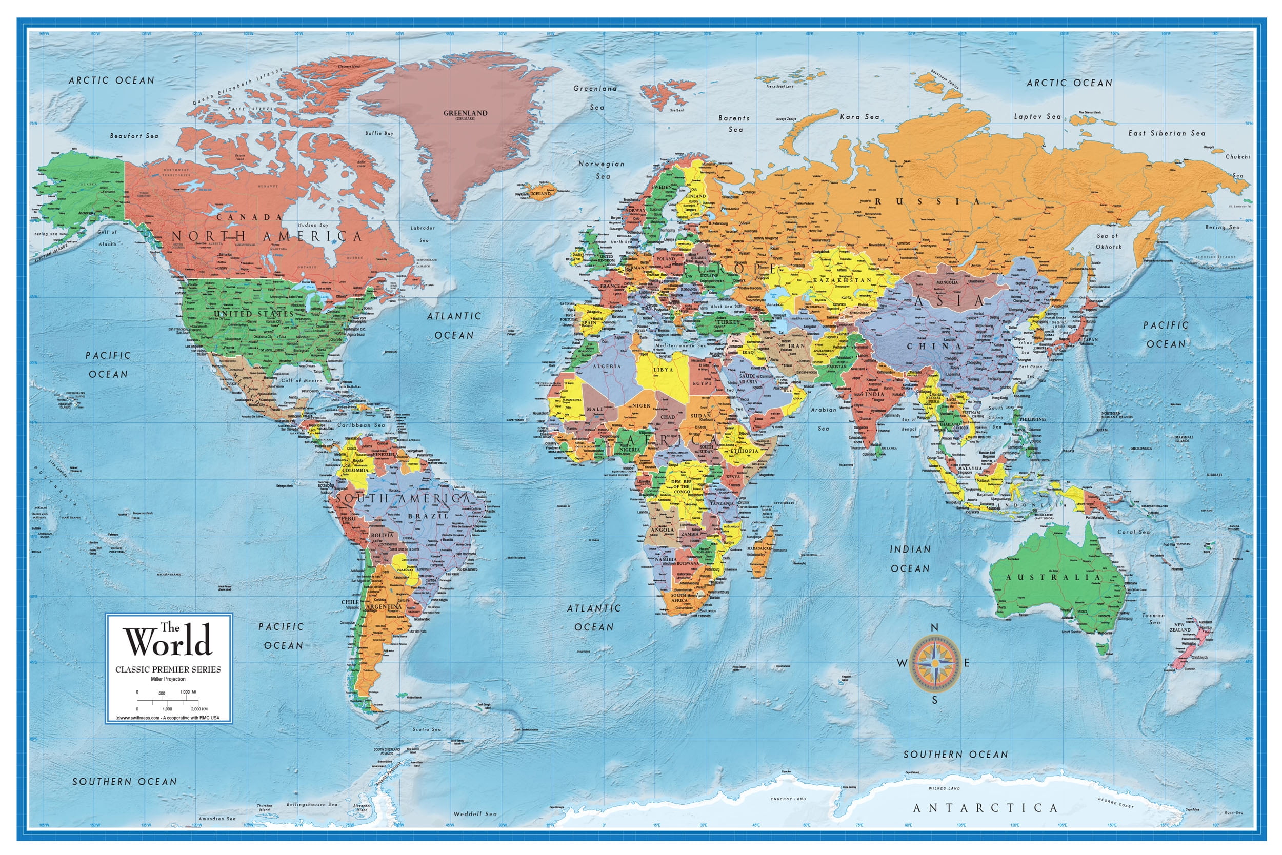 Swiftmaps 48 x 78 World Wall Map Mega Poster Laminated - Walmart.com