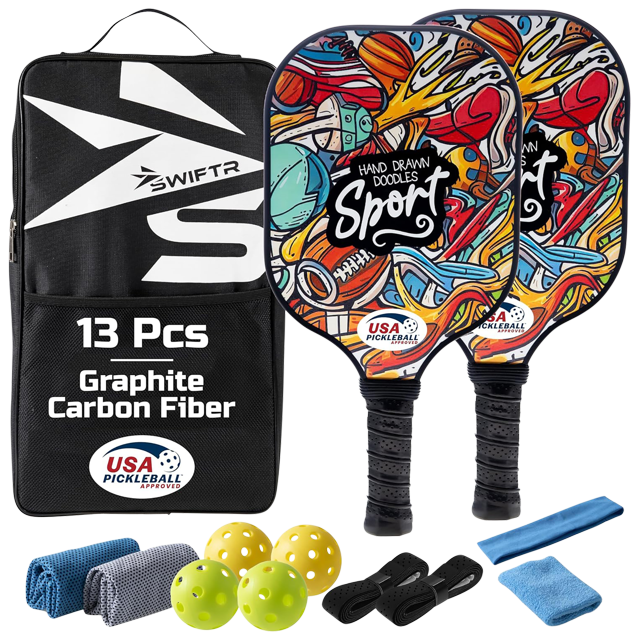 Swiftr 13-Piece USAPA Approved Pickleball Paddles with Balls Set ...