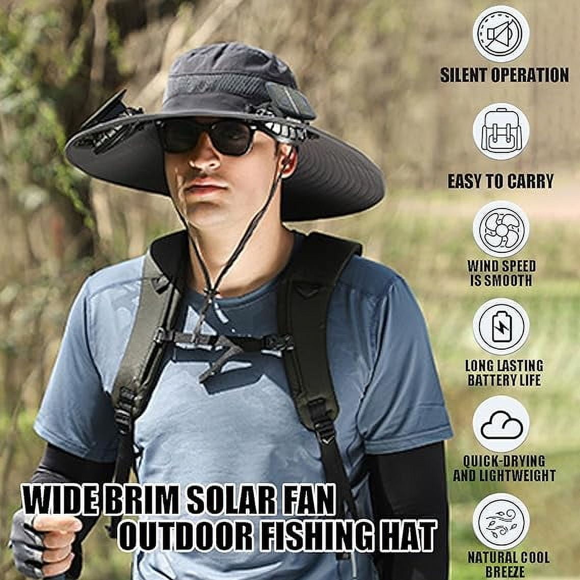 Swiftstock Solar Fan Hats for Men, Upf50+ Solar Fan Hat, Solar Powered ...