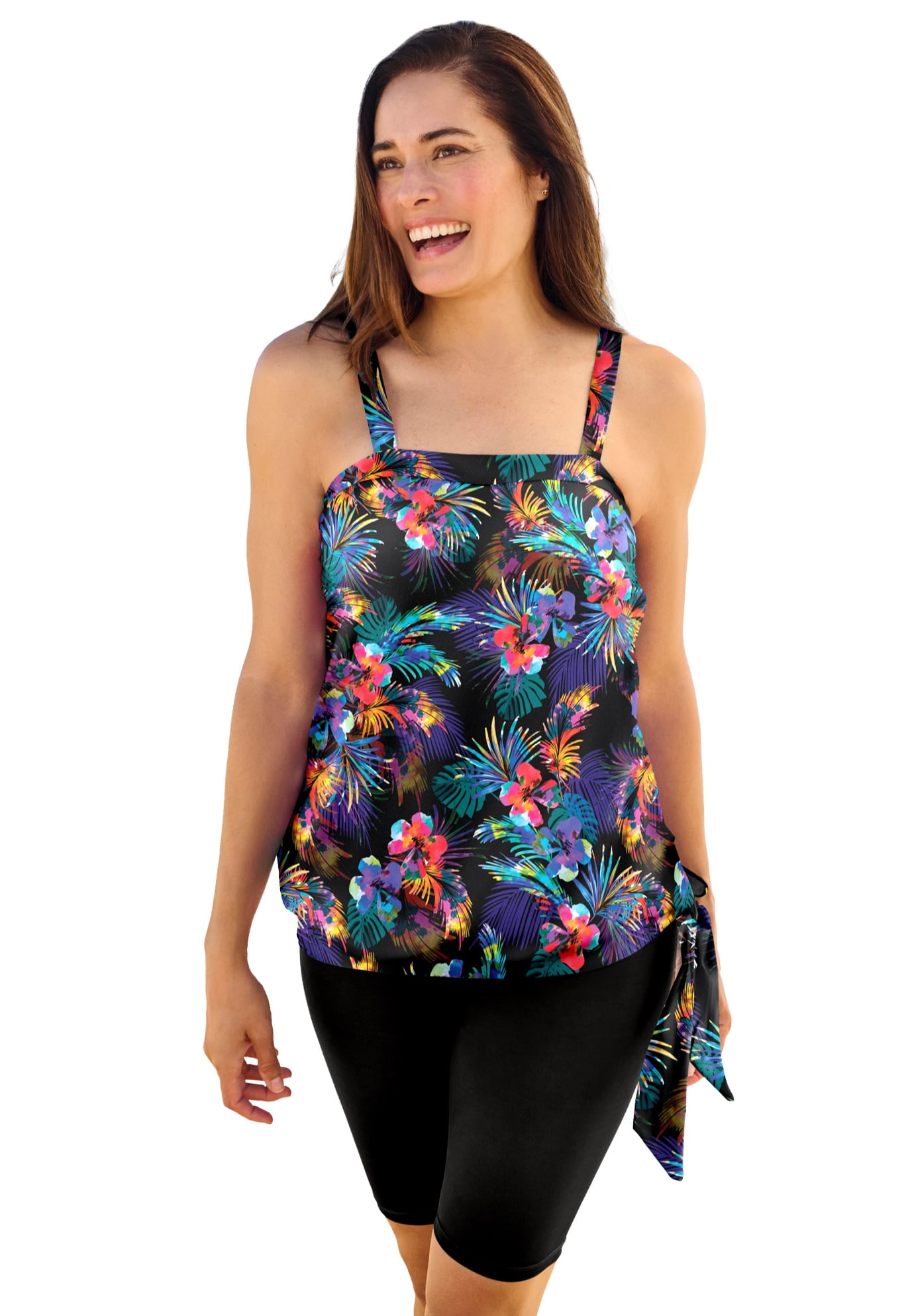 Swim 365 Women's Plus Size Blouson Tankini Top With Adjustable Straps ...