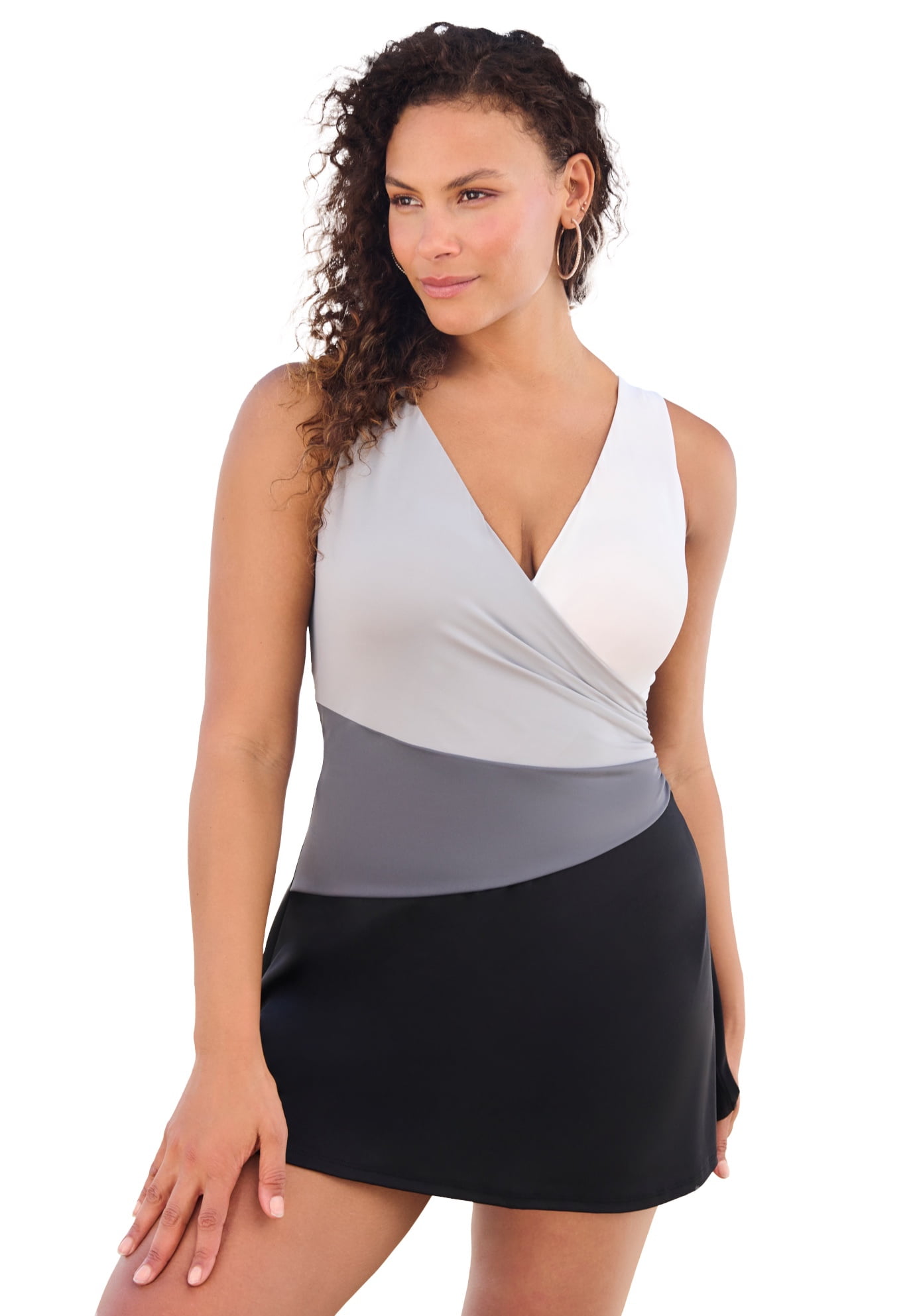 Swim 365 Women's Plus Size Colorblock Fit-And-Flare Swim Dress ...