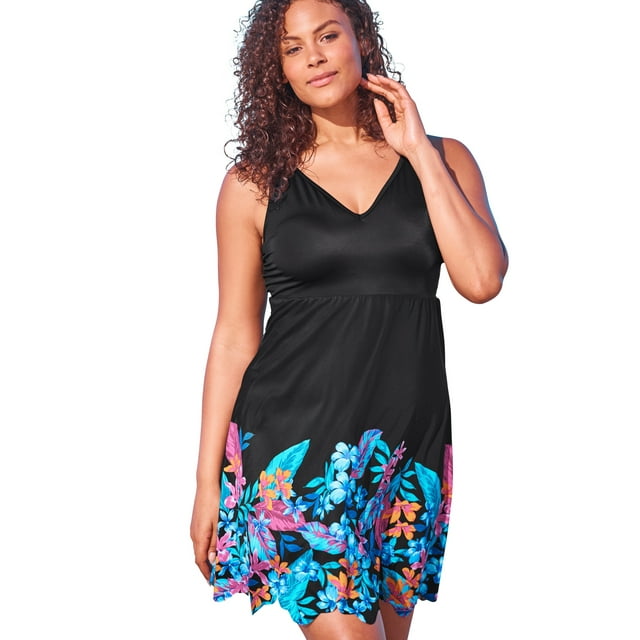 Swim 365 Women's Plus Size Floral Border Swim Dress - Walmart.com