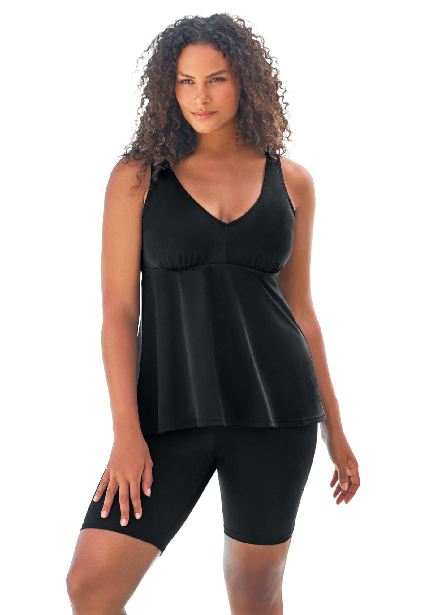 Swim 365 Women's Plus Size A-Line Flowy V-Neck Tankini Top With Built ...