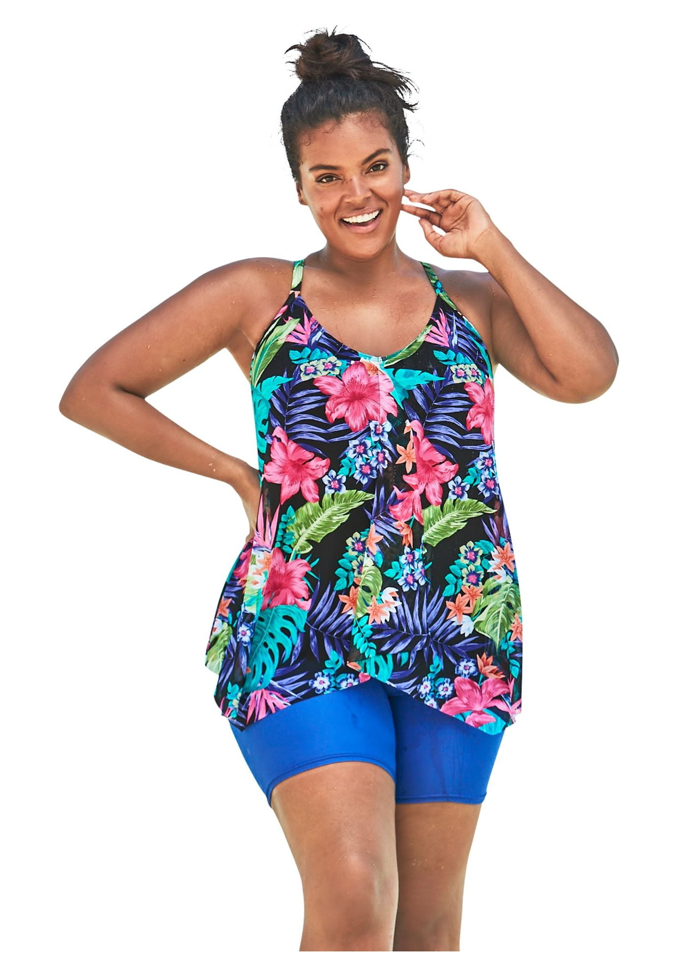 Swim 365 Women's Plus Size Longer-Length Mesh Tankini Top - Walmart.com