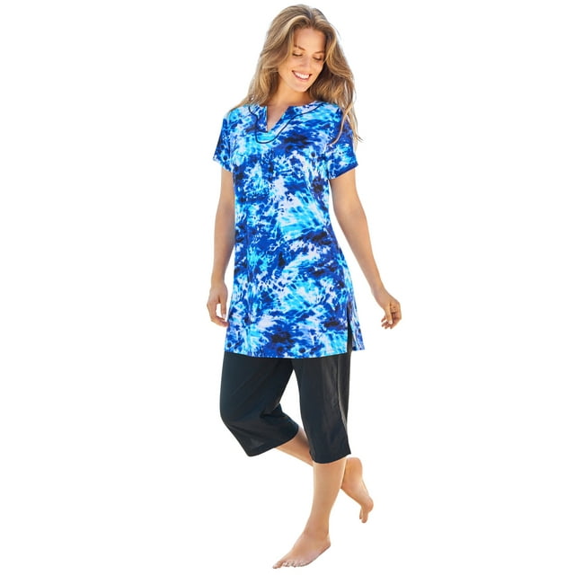 Swim 365 Women's Plus Size Longer Length Short-Sleeve Swim Tunic - 38 ...